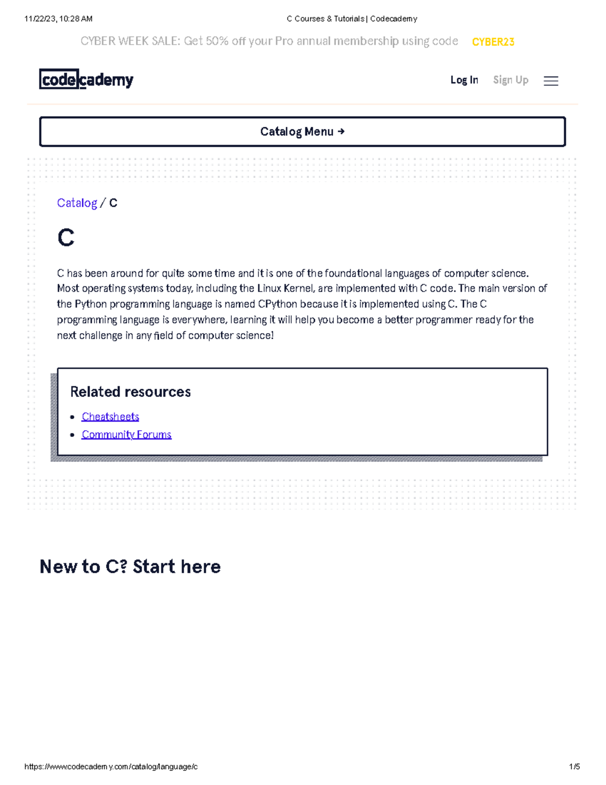 C Courses & Tutorials Codecademy - CYBER WEEK SALE: Get 50% o your Pro annual membership using ...