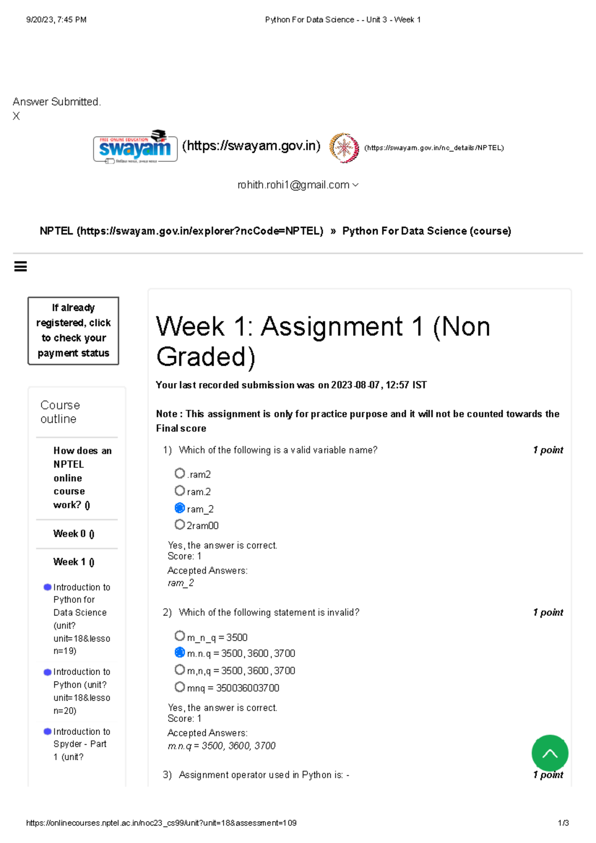 Assignment nongraded - 9/20/23, 7:45 PM Python For Data Science - Unit ...