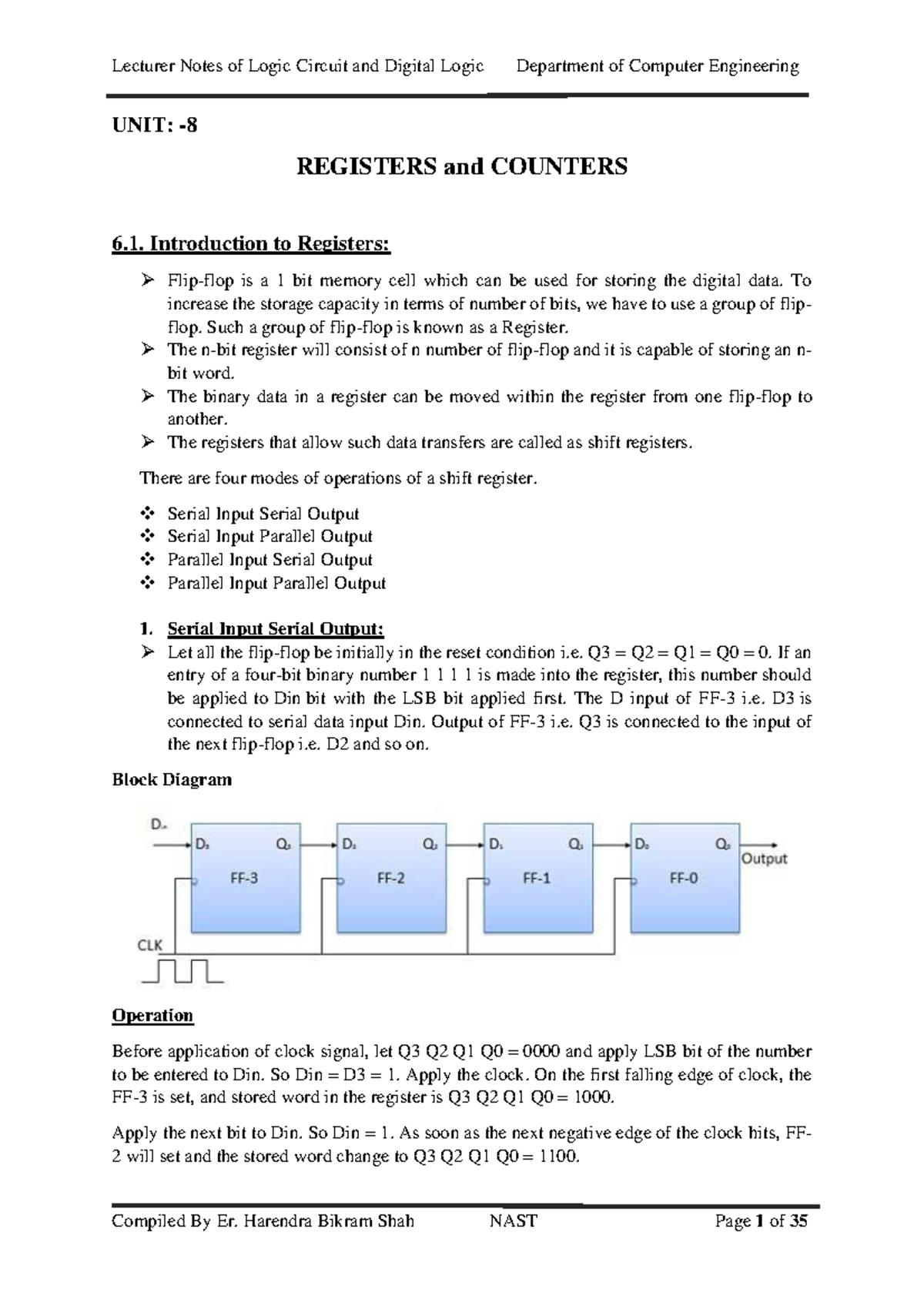 UNIT-8-Registers-and-Counters - UNIT: - 8 REGISTERS and COUNTERS 6. Introduction to Registers ...