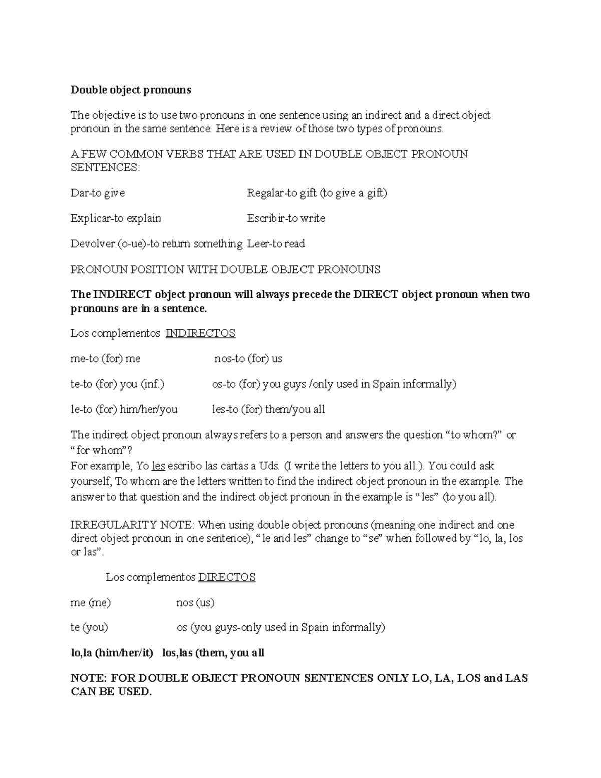 Double object pronouns - Here is a review of those two types of ...