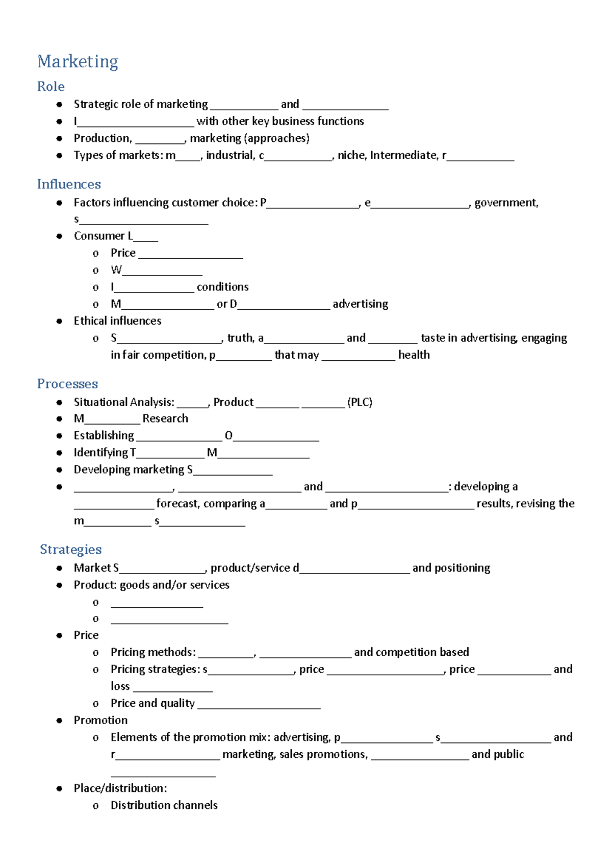 2019 BS Marketing Topic Memorising Syllabus Worksheet Jack Stewart ...