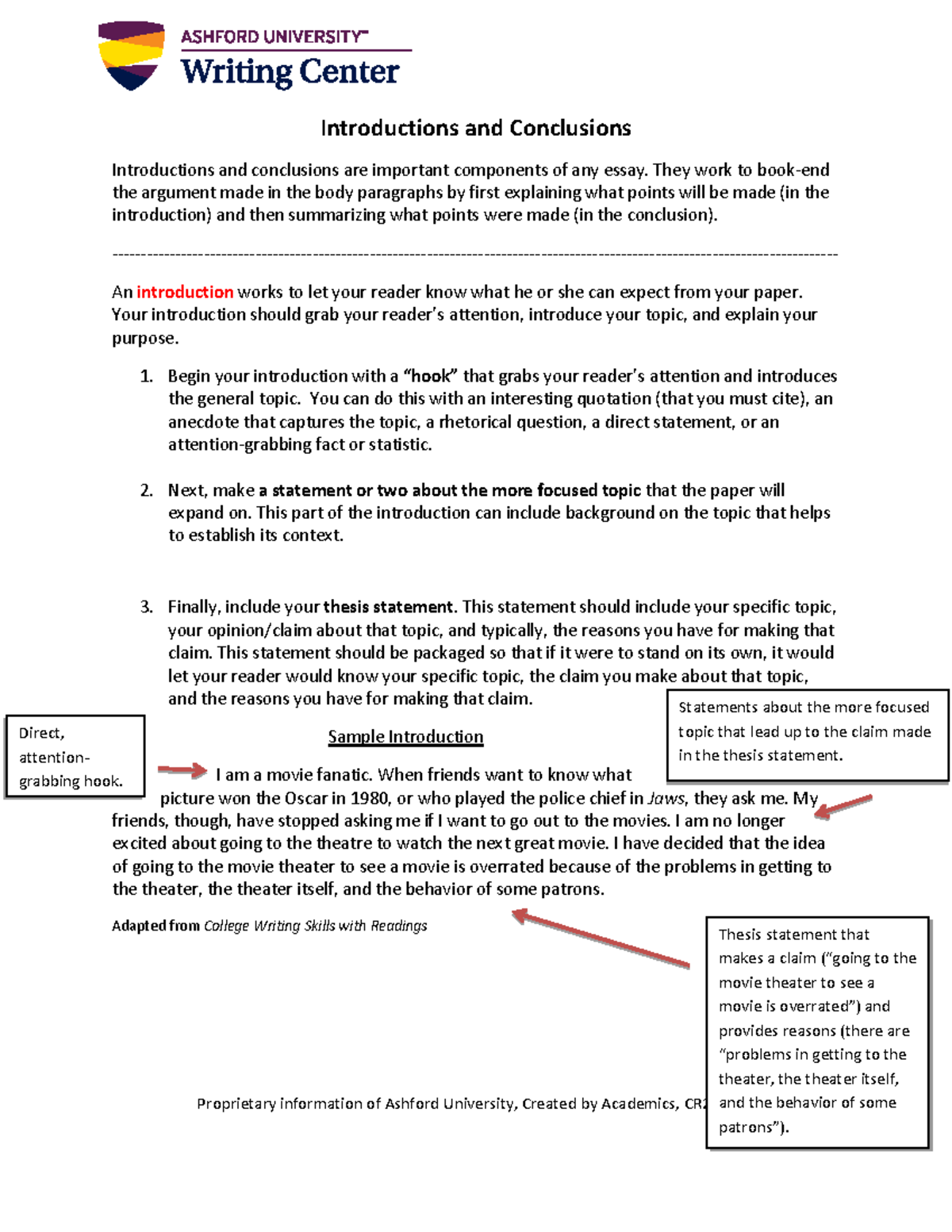 Introductions and Conclusions - Proprietary information of Ashford ...