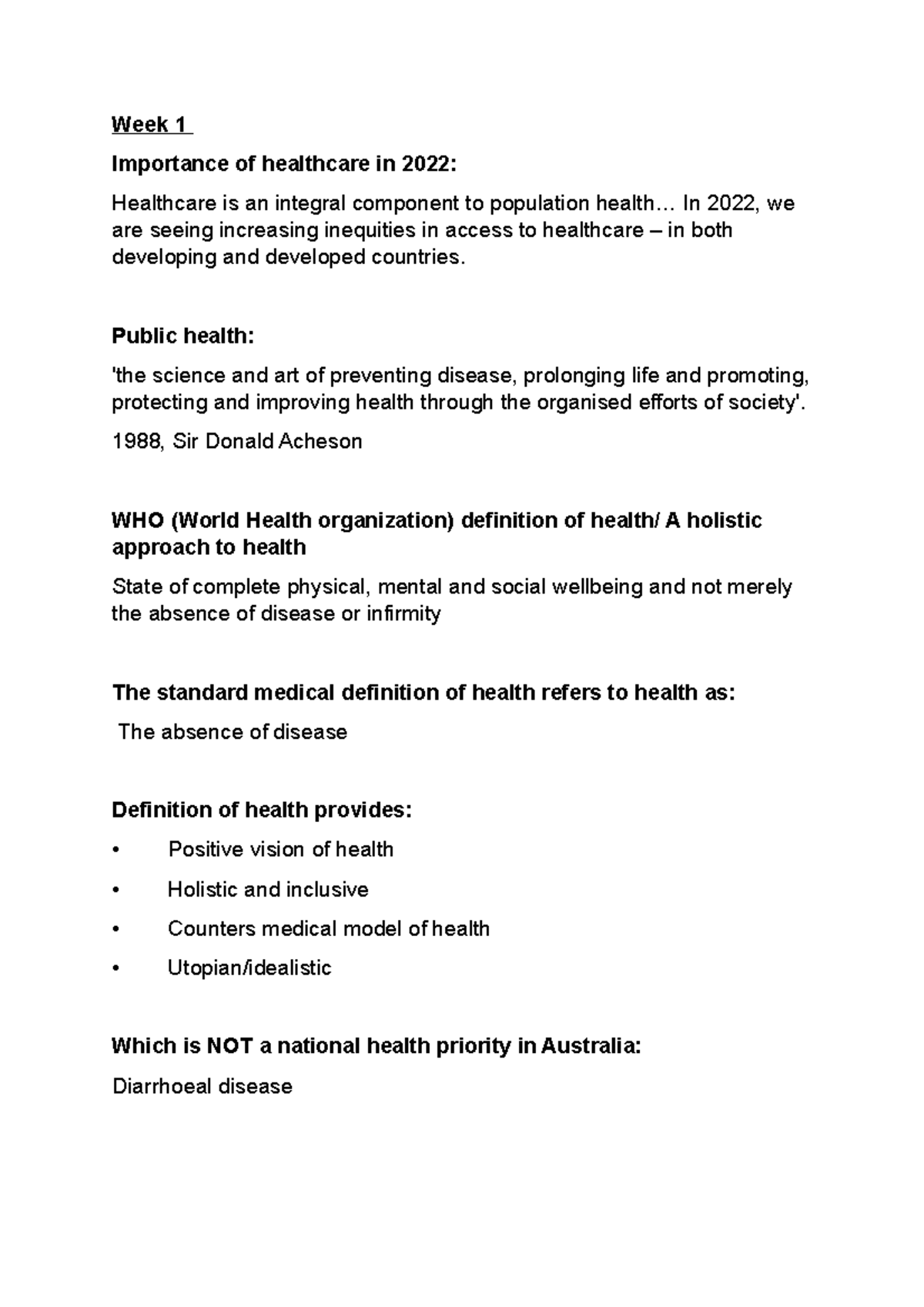 Module 1 exam review - Week 1 Importance of healthcare in 2022 ...