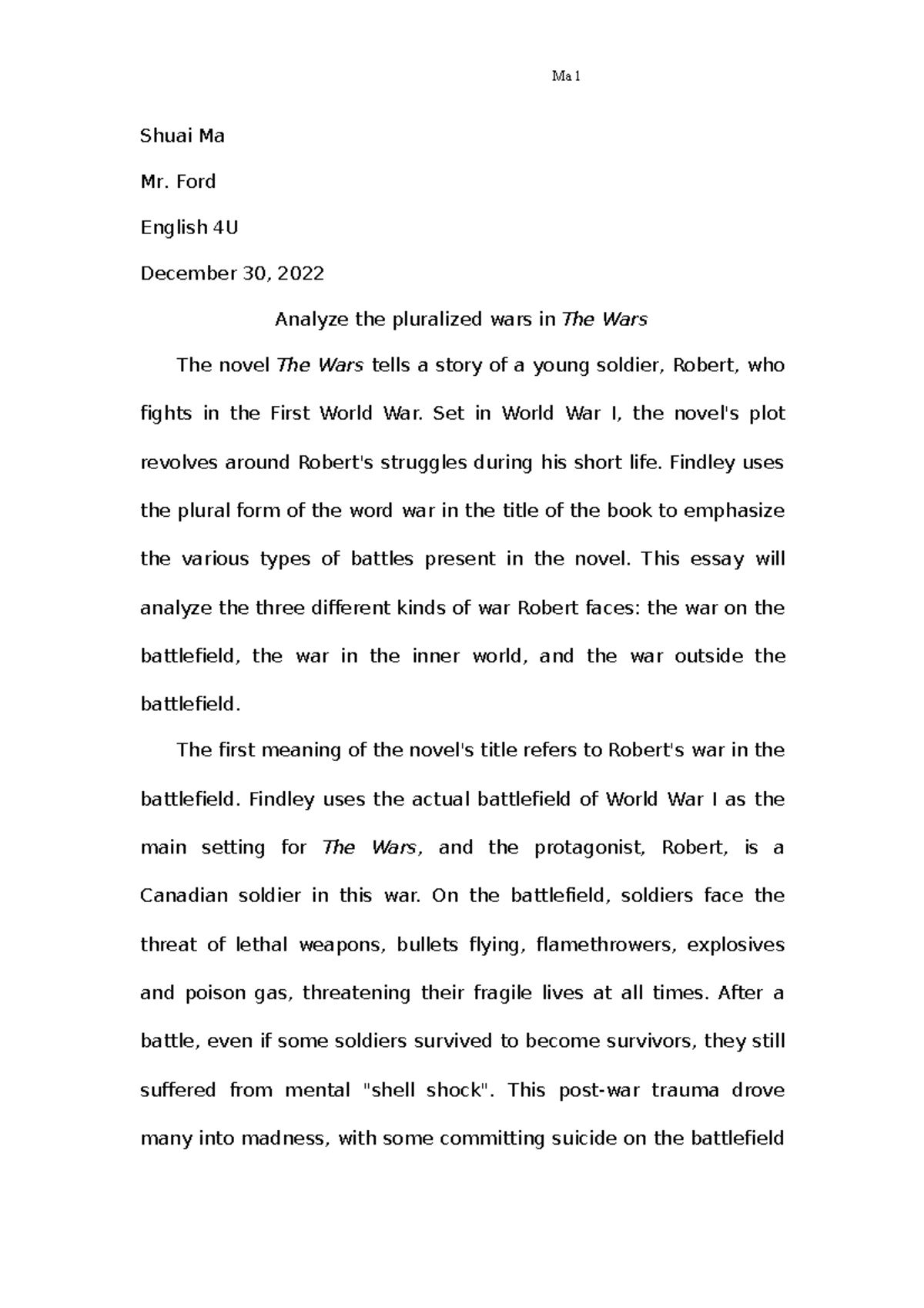 OSSD ENG4U U4L5 Summative Essay - Shuai Ma Mr. Ford English 4U December ...