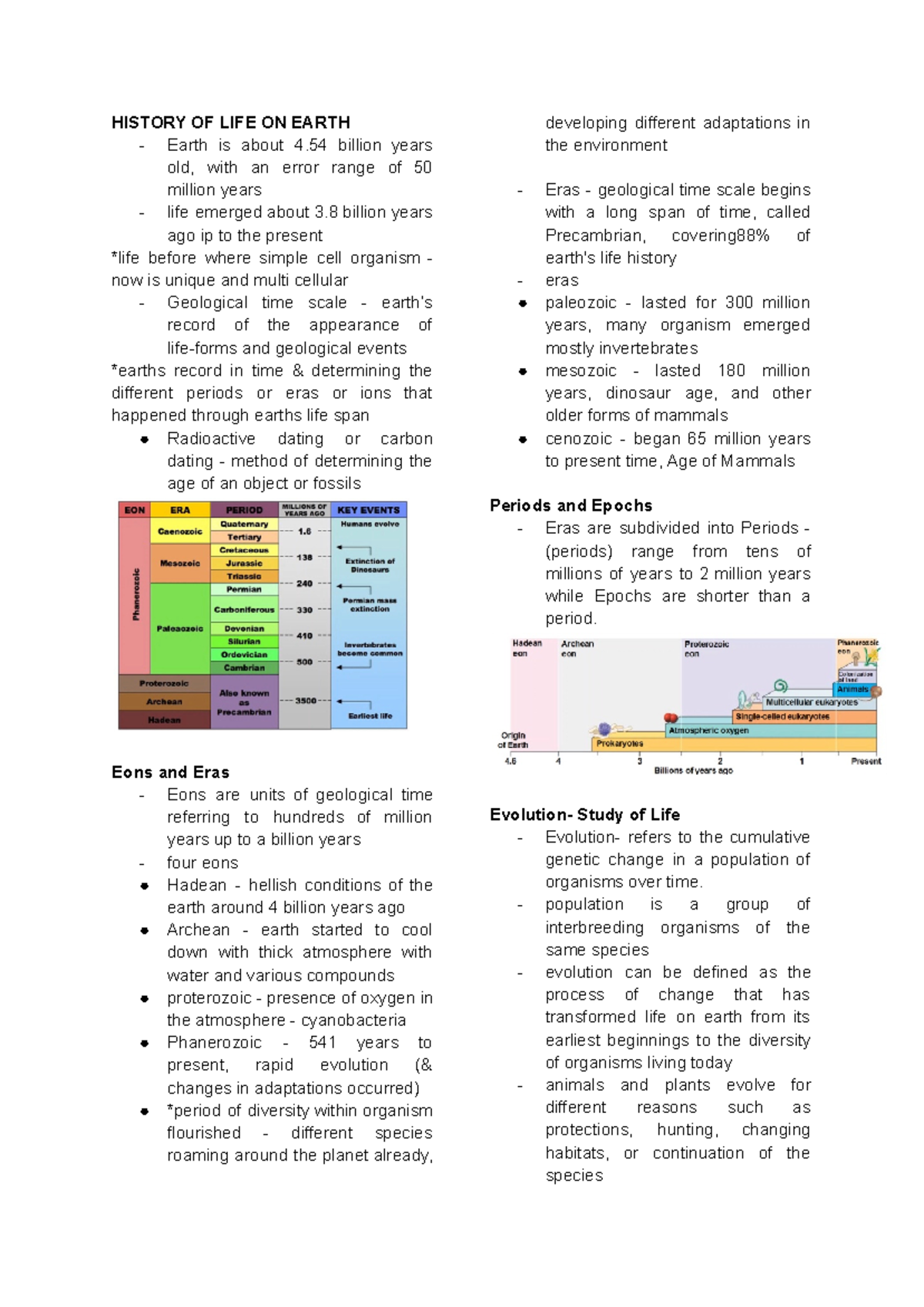 BIO Evolution - HISTORY OF LIFE ON EARTH Earth is about 4 billion years ...