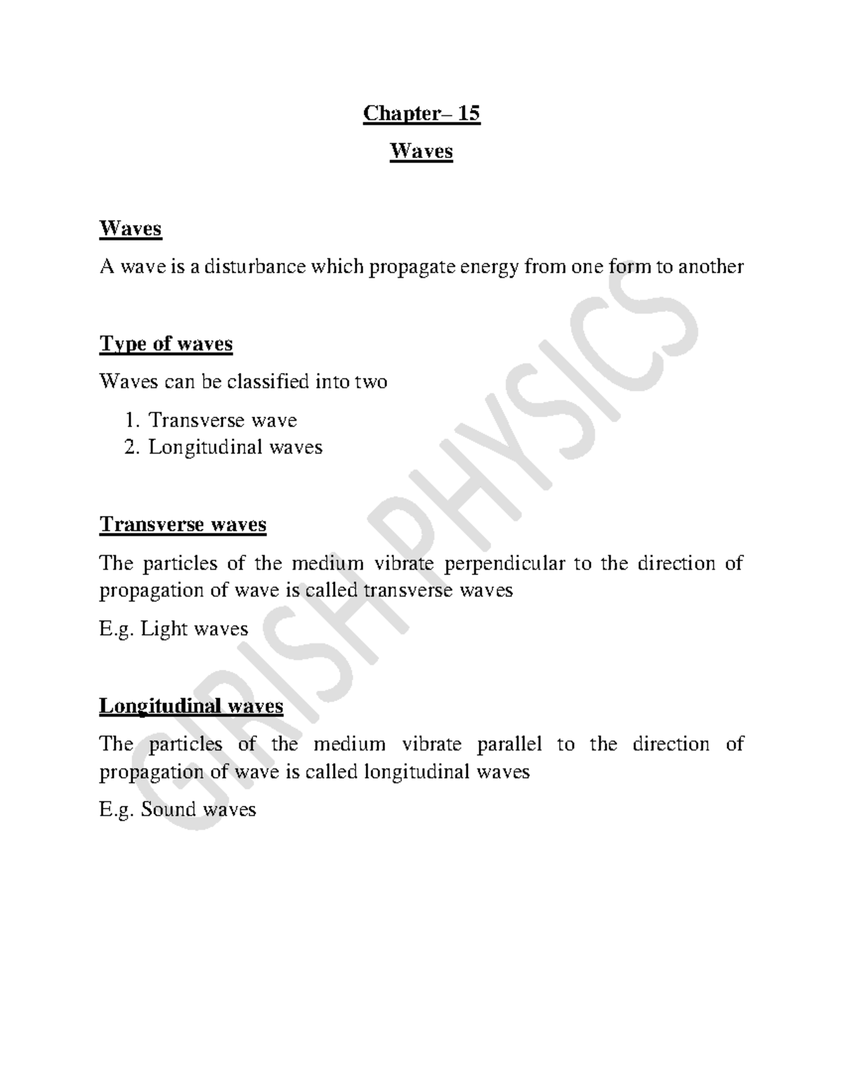 Chapter– 15, Waves - Applied physics - Chapter– 15 Waves Waves A wave ...