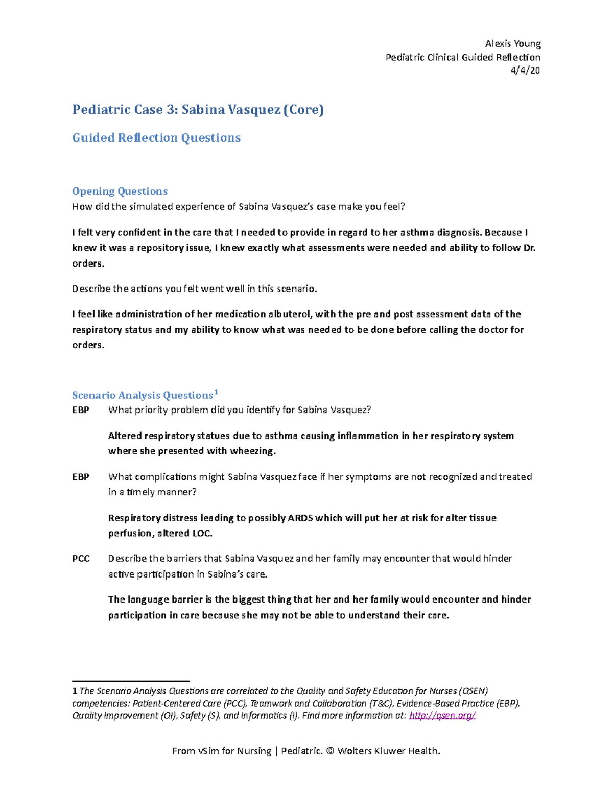 Sabina V. case 3 guided questions - Alexis Young Pediatric Clinical ...