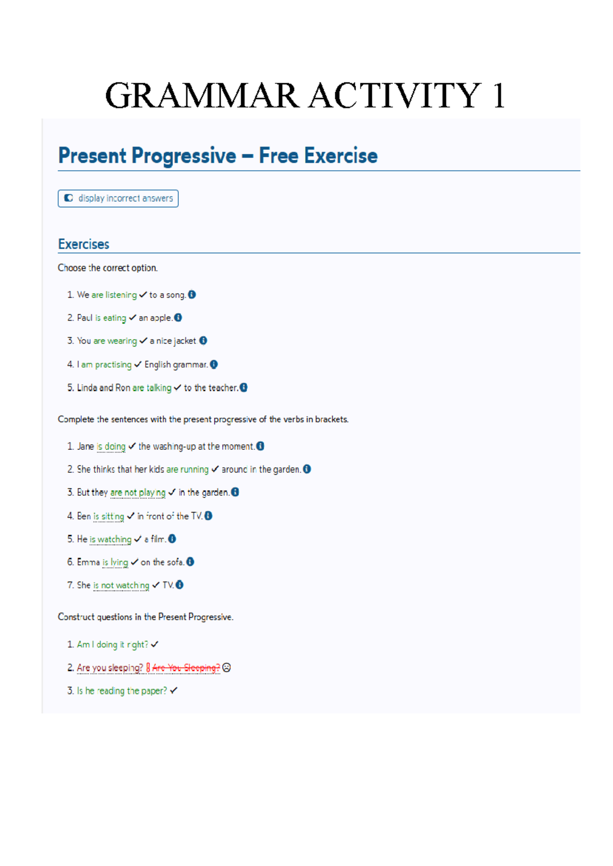 Grammar Activity 1 - Jsksksks - GRAMMAR ACTIVITY 1 Present Progressive ...