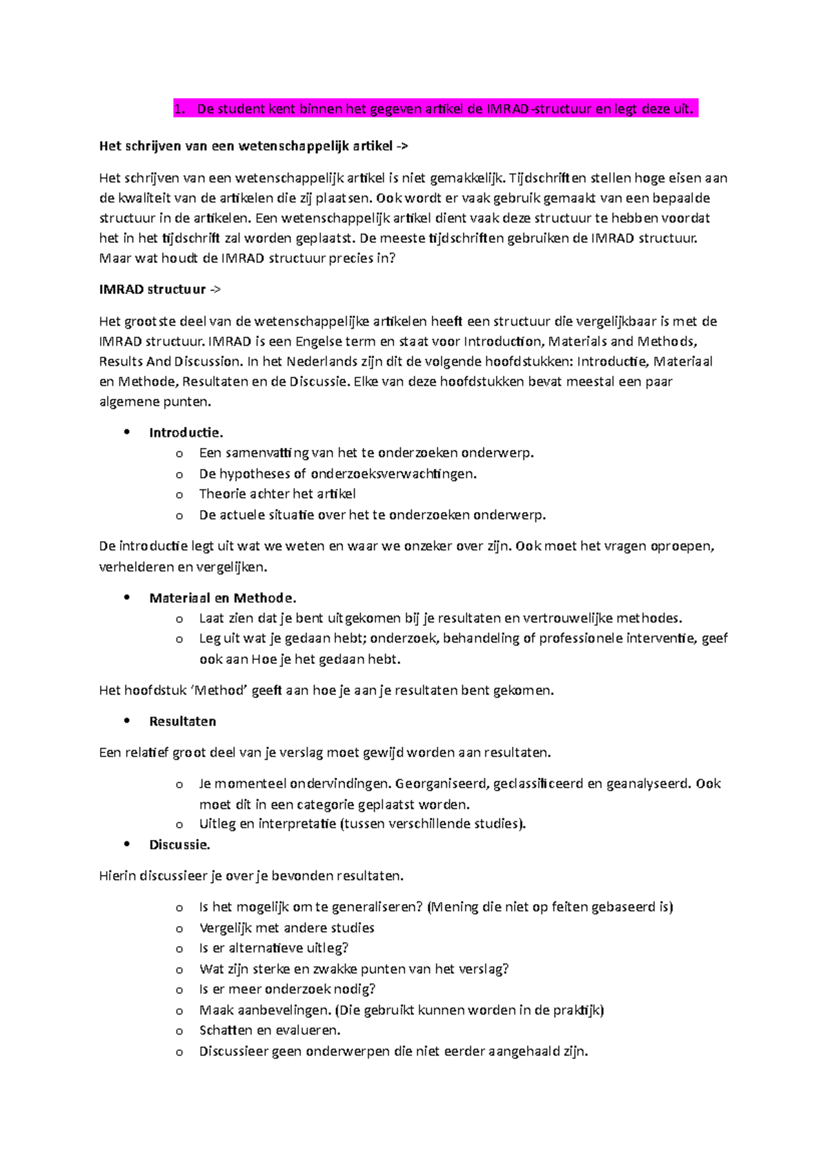 Taak 11 owg - taak 11 - De student kent binnen het gegeven artikel de ...