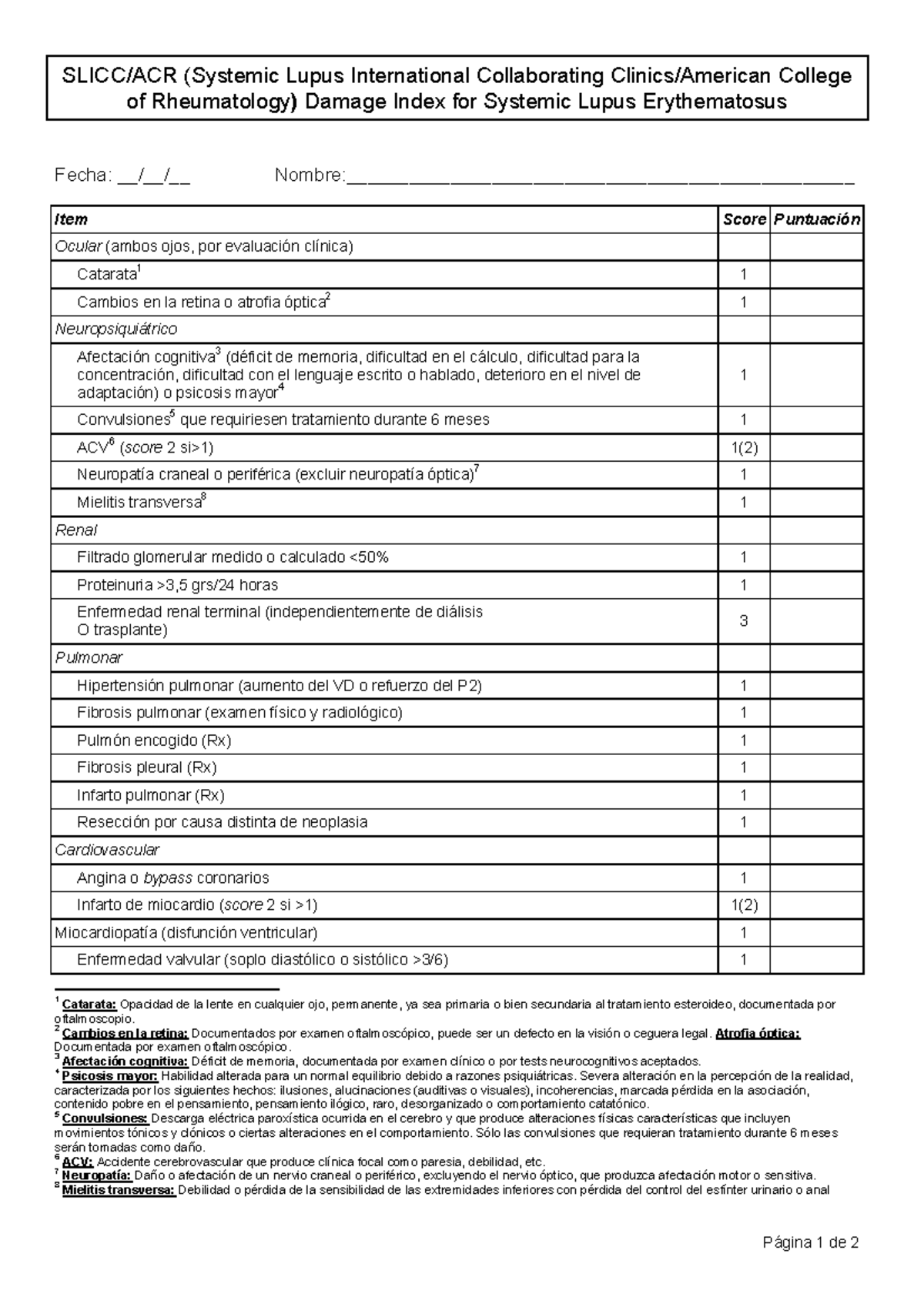 Cuestionario Slicc - SLICC/ACR (Systemic Lupus International ...