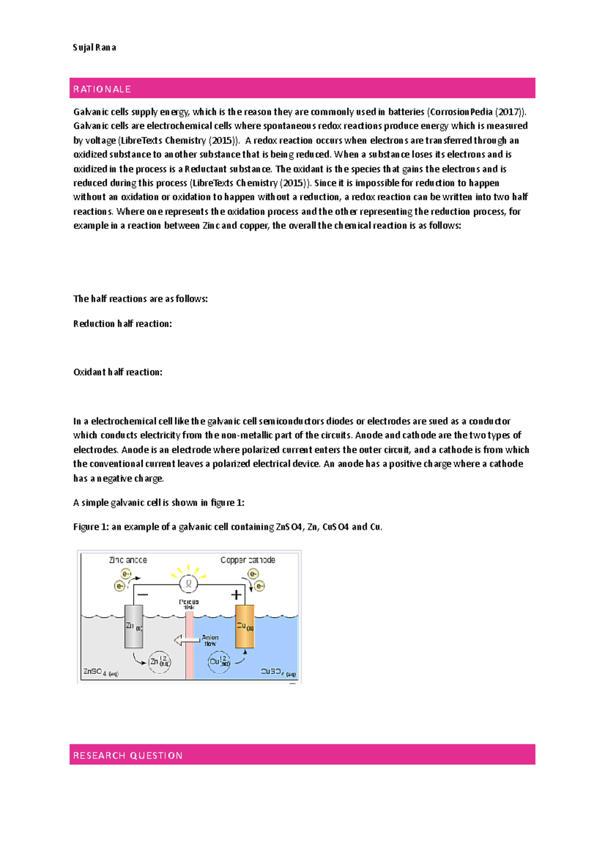 IA2 QCAA research investigation - RATIONALE Galvanic cells supply ...