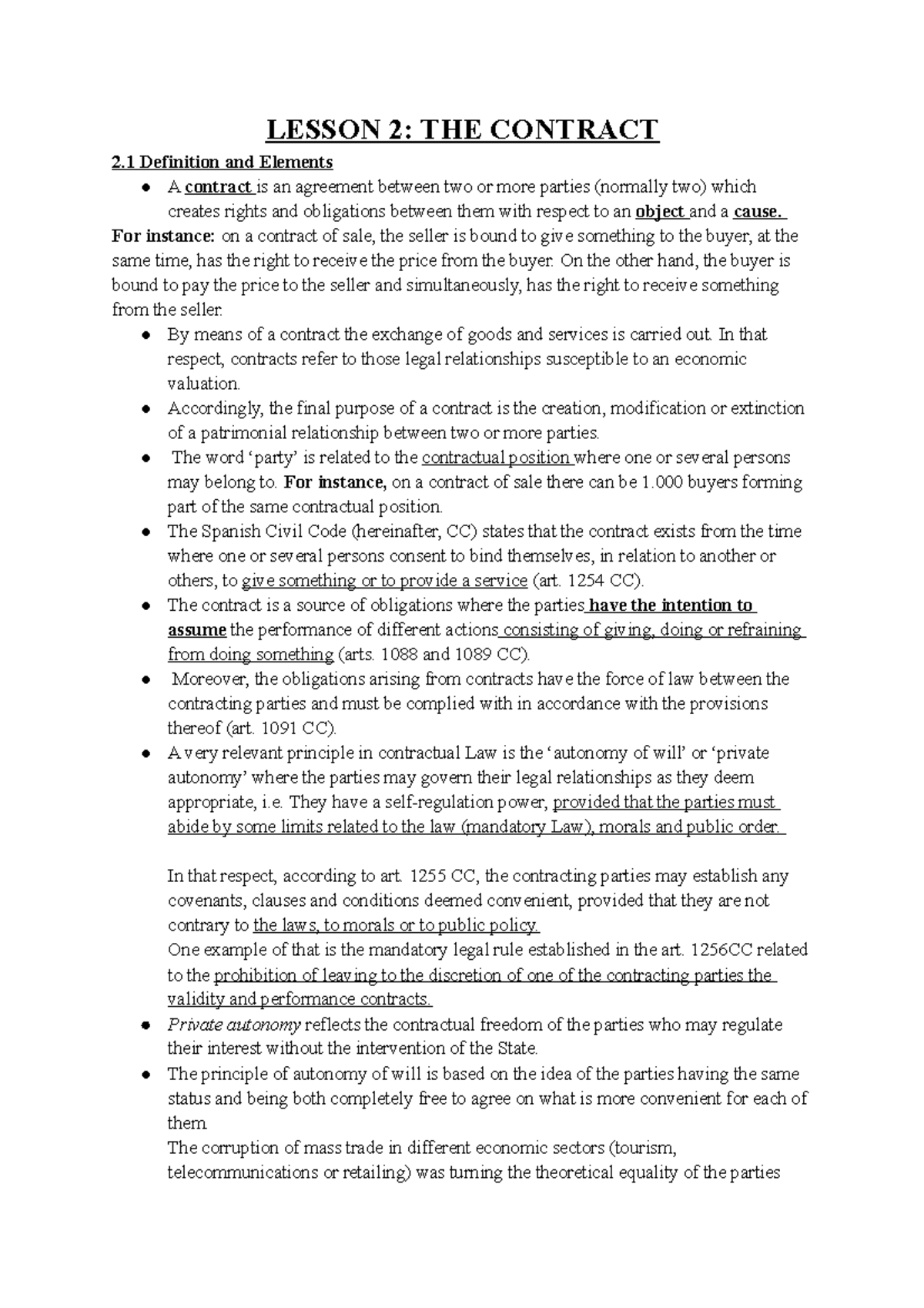 Wuolah free Lesson 2 THE Contract - LESSON 2: THE CONTRACT 2 Definition ...