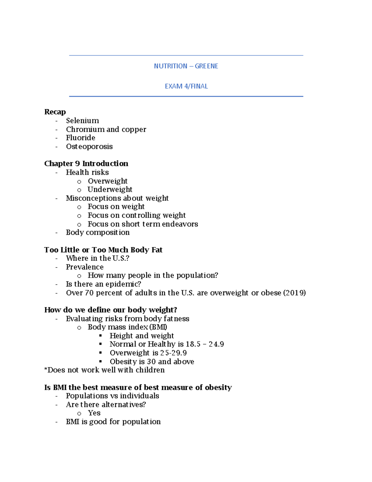 Nutrition Exam 4 (Final) Chapter 9-10 Lecture Notes - NUTRITION ...