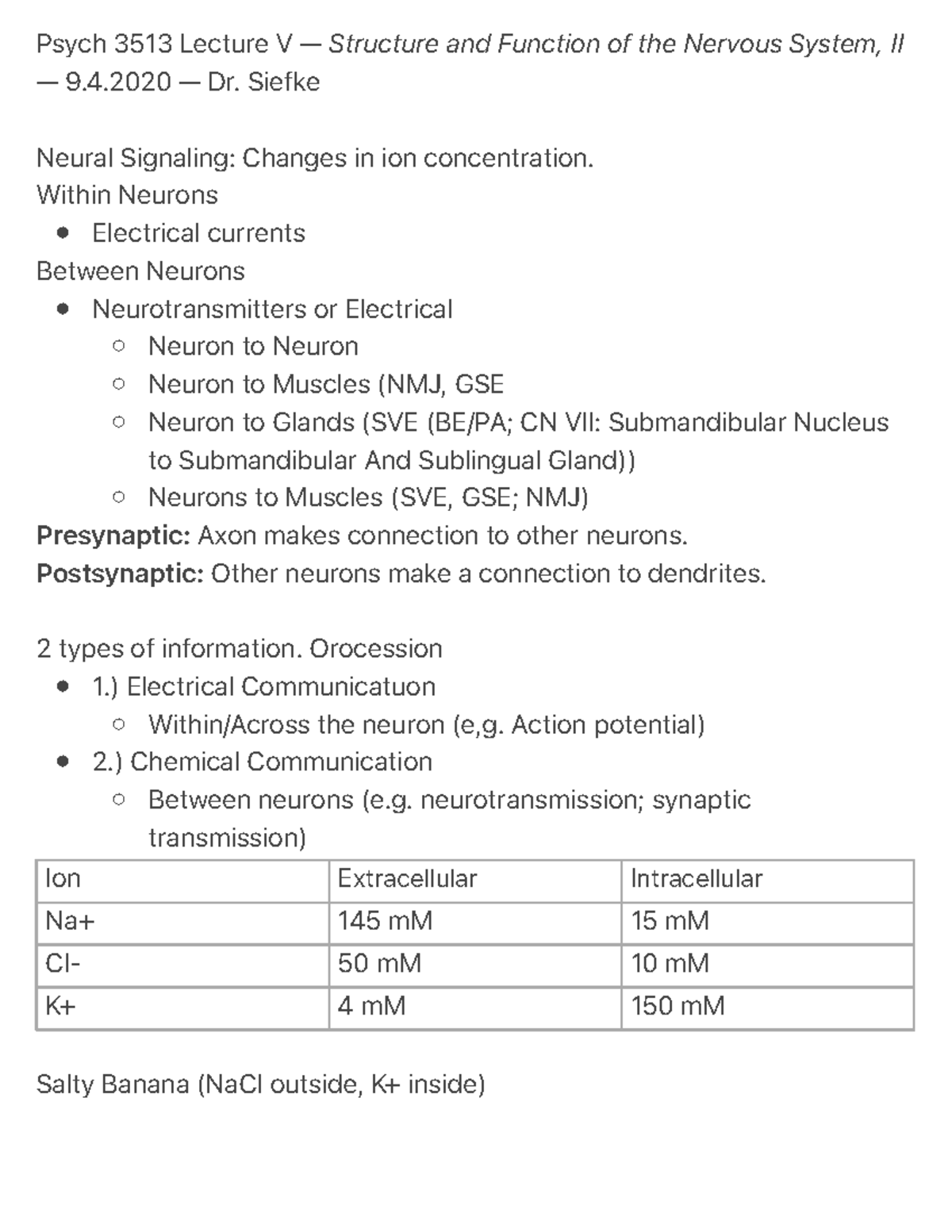 Psych 3513 Lecture V — Structure and Function of the Nervous System, II ...