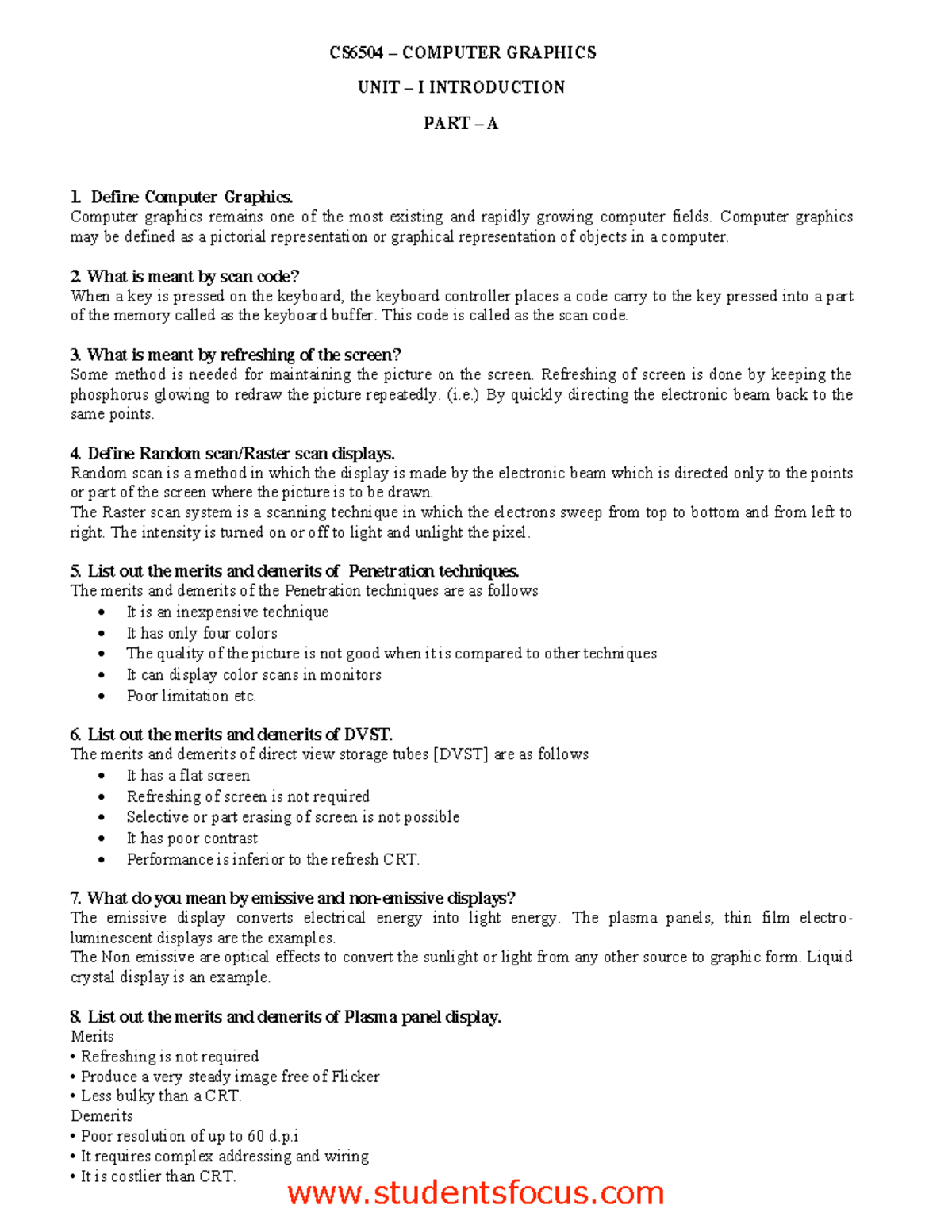 CG questions with answers - CS6504 – COMPUTER GRAPHICS UNIT – I ...