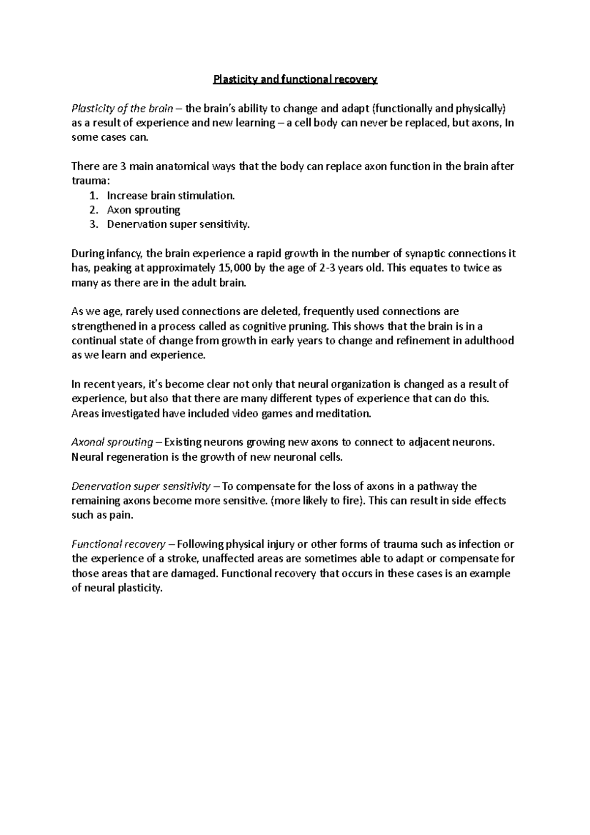 Plasticity and functional recovery - Plasticity and functional recovery ...