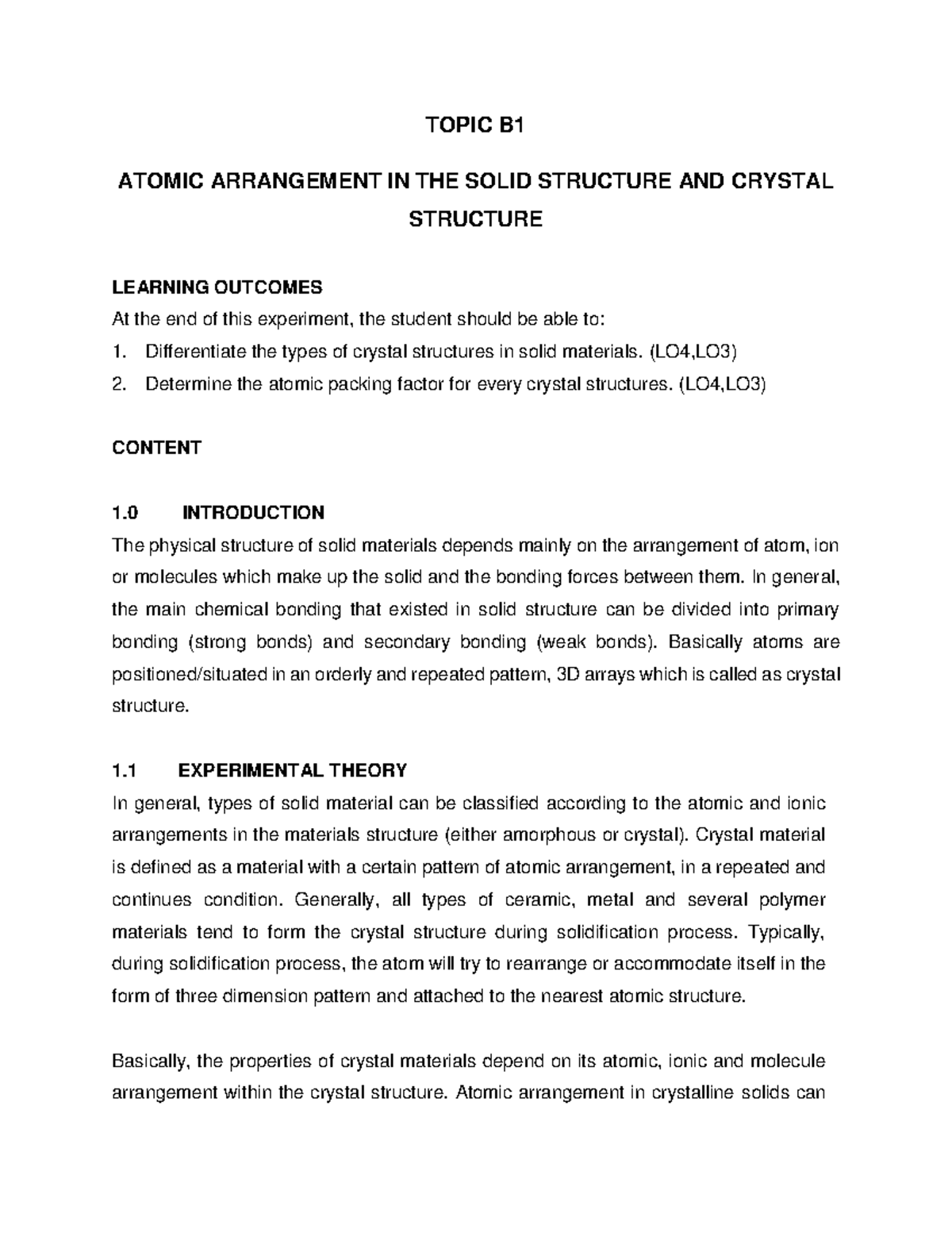 B1atomicarrangementinthesolidstructureandcrystal - TOPIC B ATOMIC ...