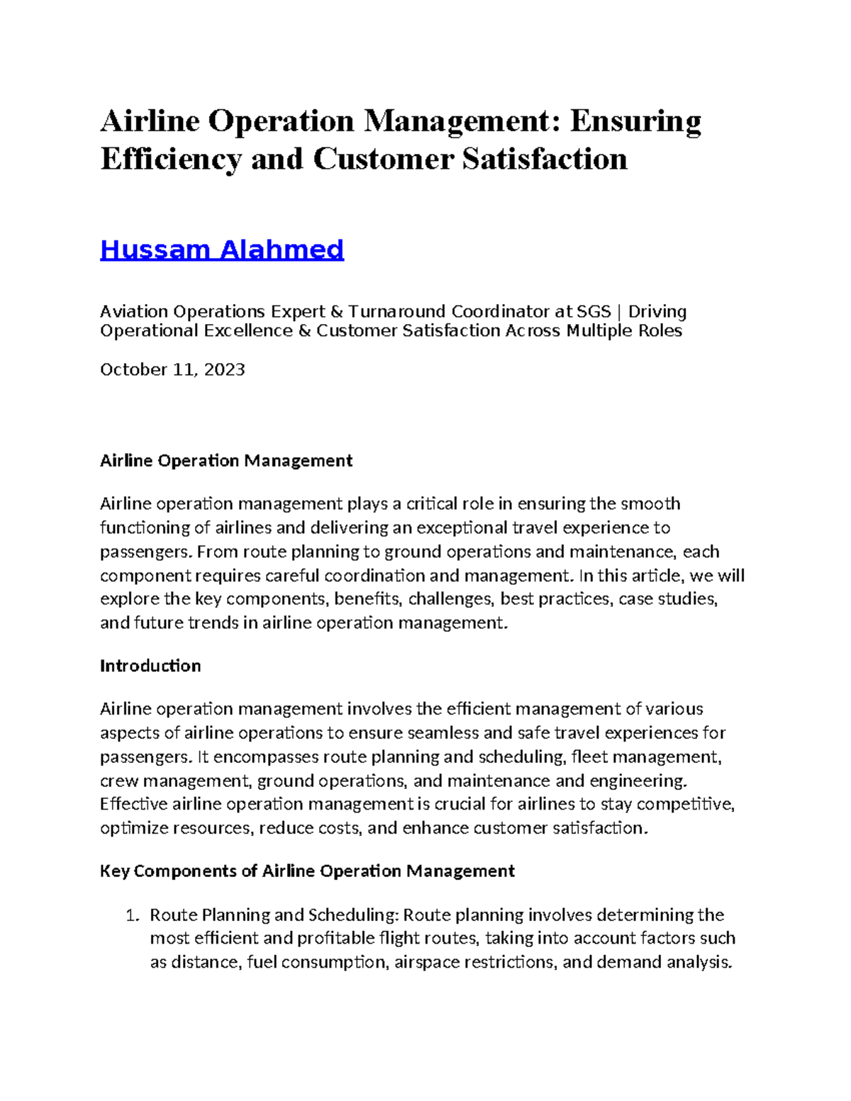Aviation Operations Article - Airline Operation Management: Ensuring ...