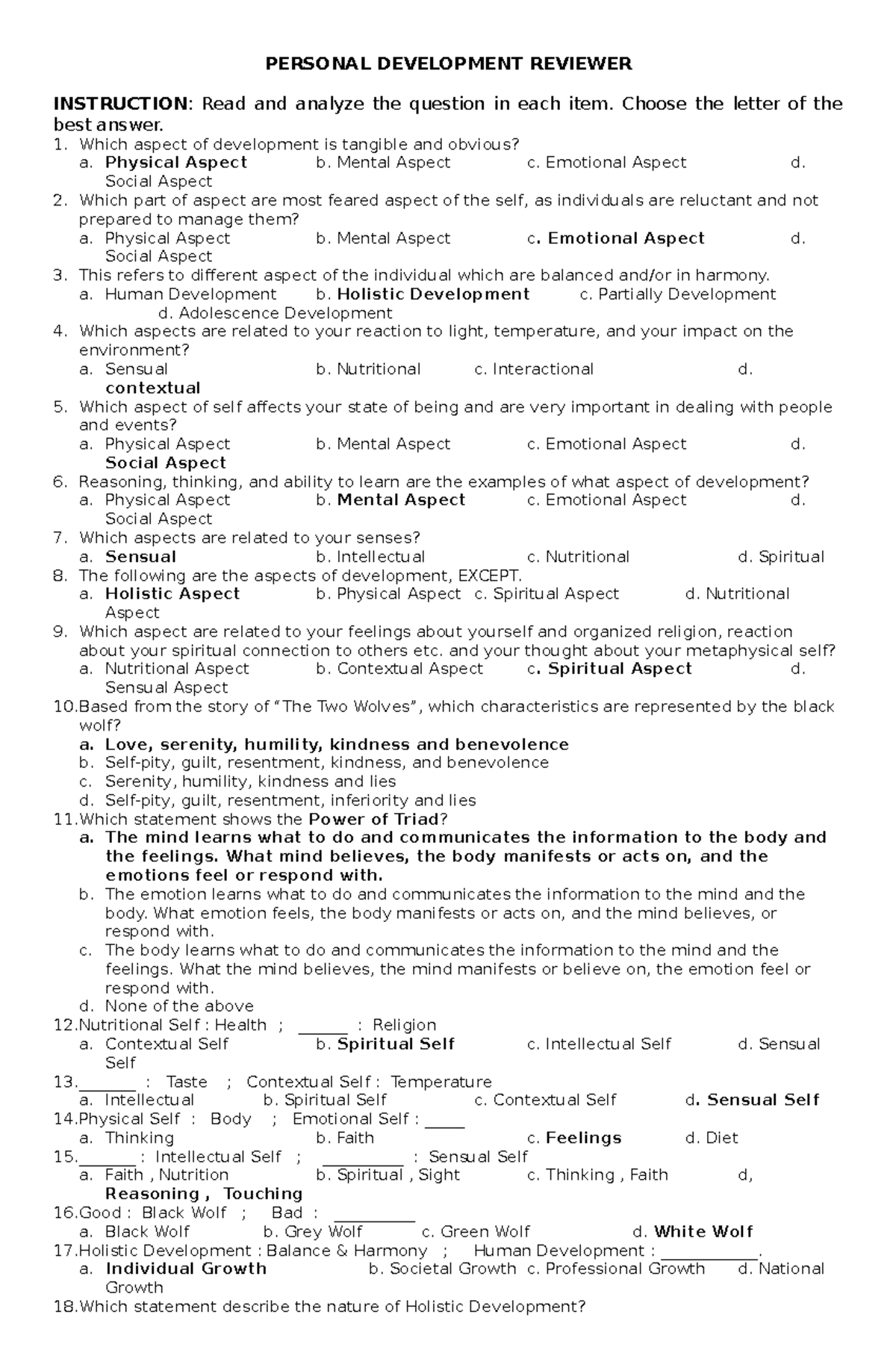 NAT Perdev Reviewer PERSONAL DEVELOPMENT REVIEWER INSTRUCTION Read