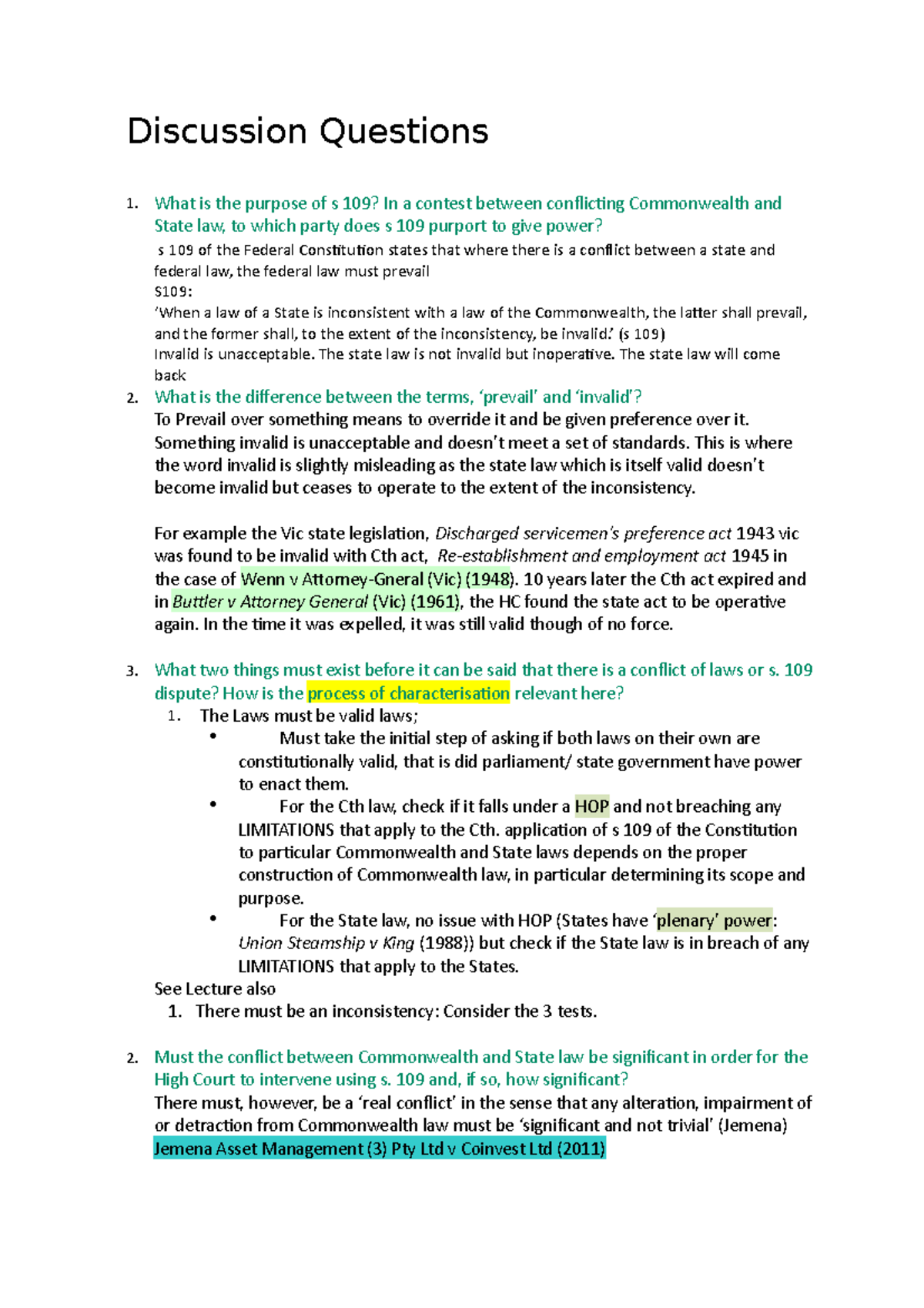 Discussion Questions from tutorials. - Discussion Questions What is the ...