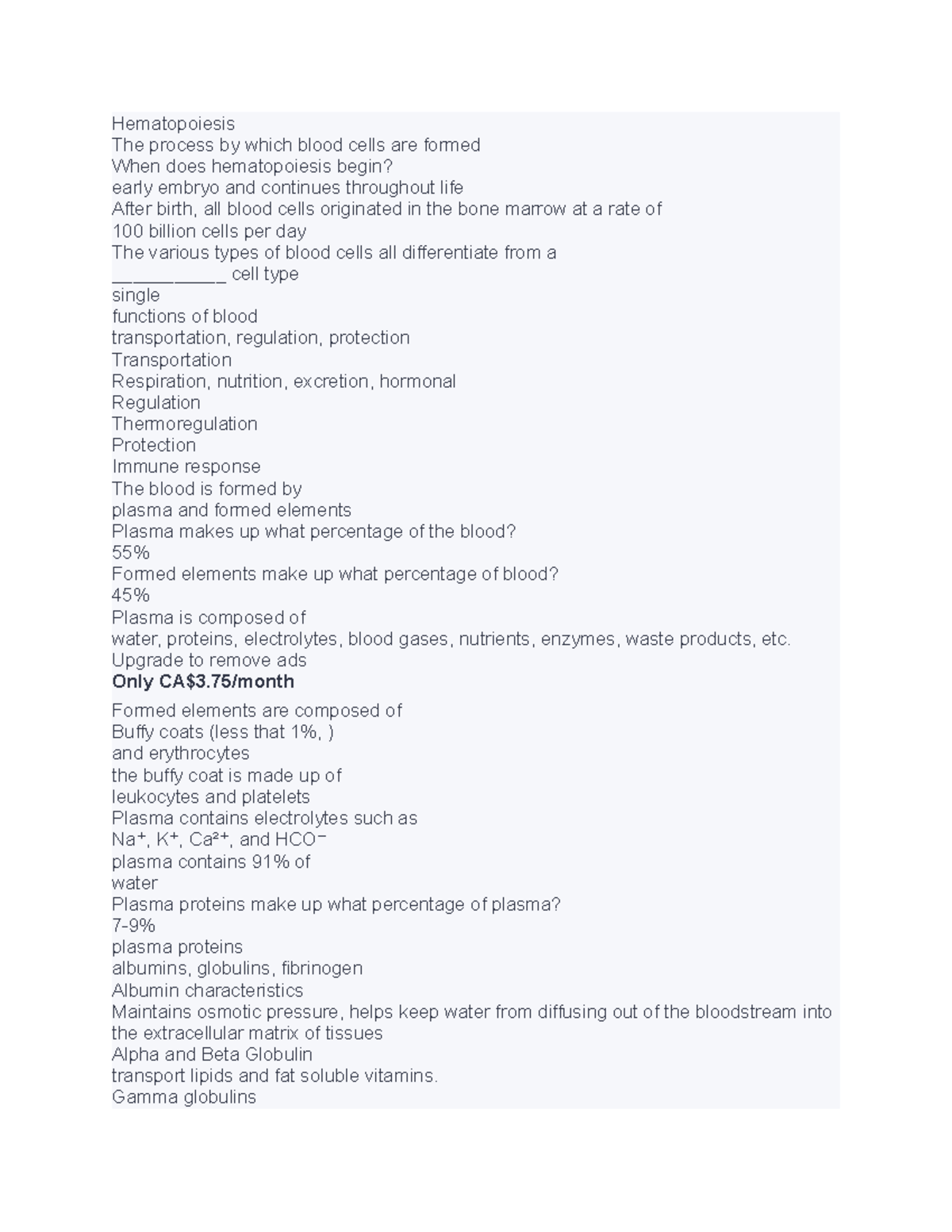 Blood - practice questions - Hematopoiesis The process by which blood ...