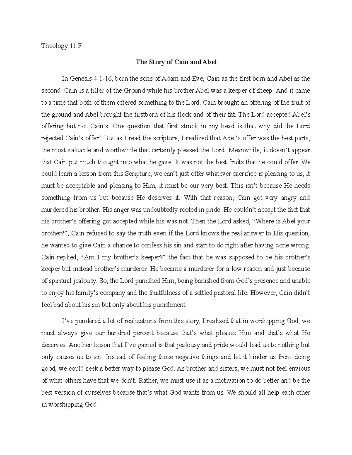 Genesis 4 1-16_THEO11 - Theology 11 F The Story of Cain and Abel In ...