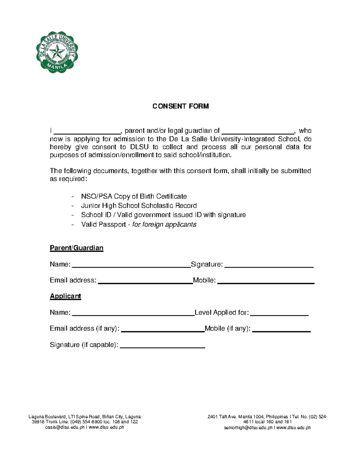 Dshape Consent Form - CONSENT FORM I , parent and/or legal guardian of ...