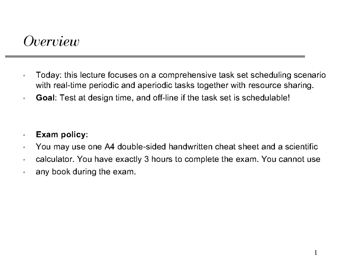 Lecture 14 - Overview Today: this lecture focuses on a comprehensive ...