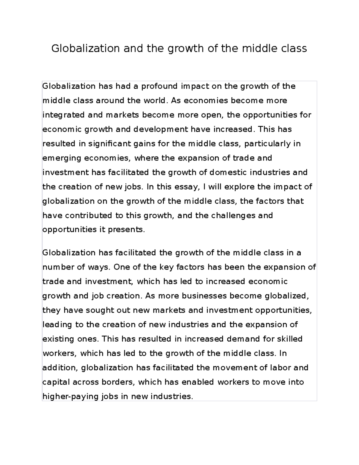 Globalization and the growth of the middle class - Globalization and ...