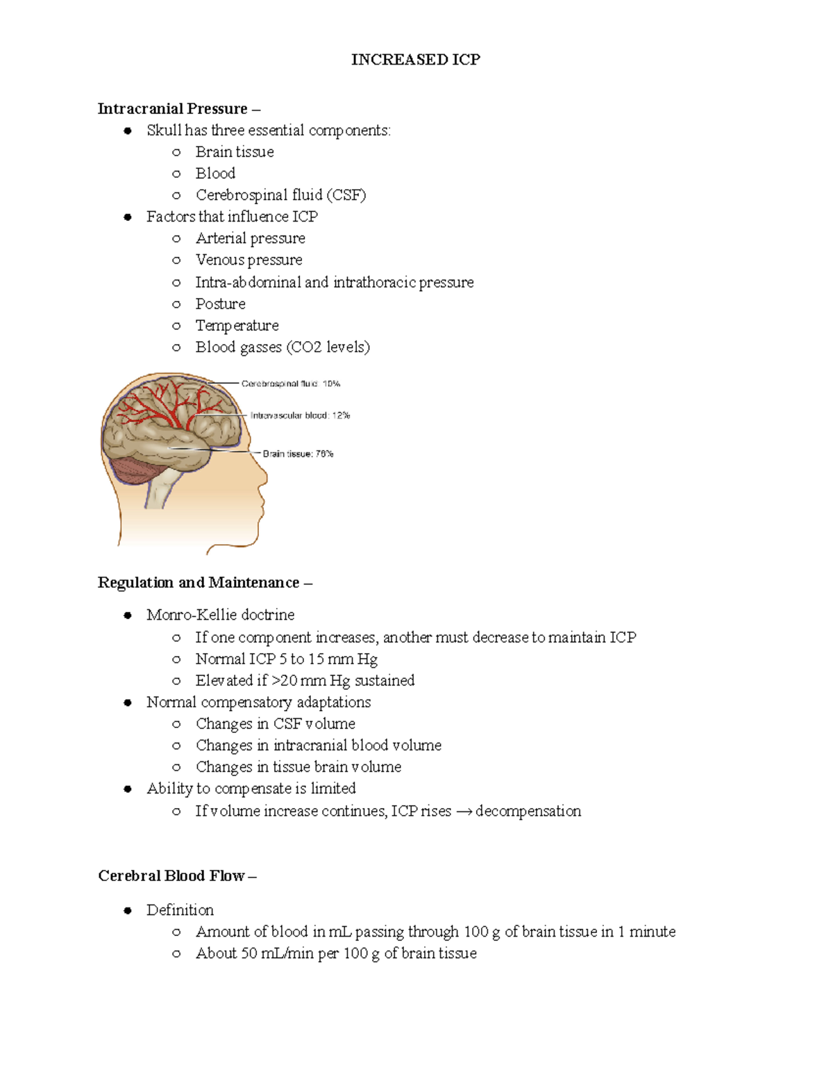 Increased ICP Notes - Intracranial Pressure – Skull has three essential ...