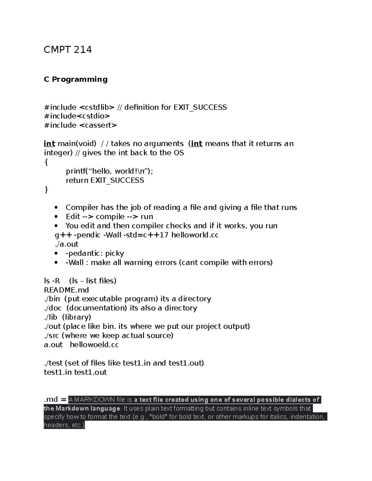 214 - Programming and Principles (CMPT 214) - CMPT 214 C Programming #include // definition for ...