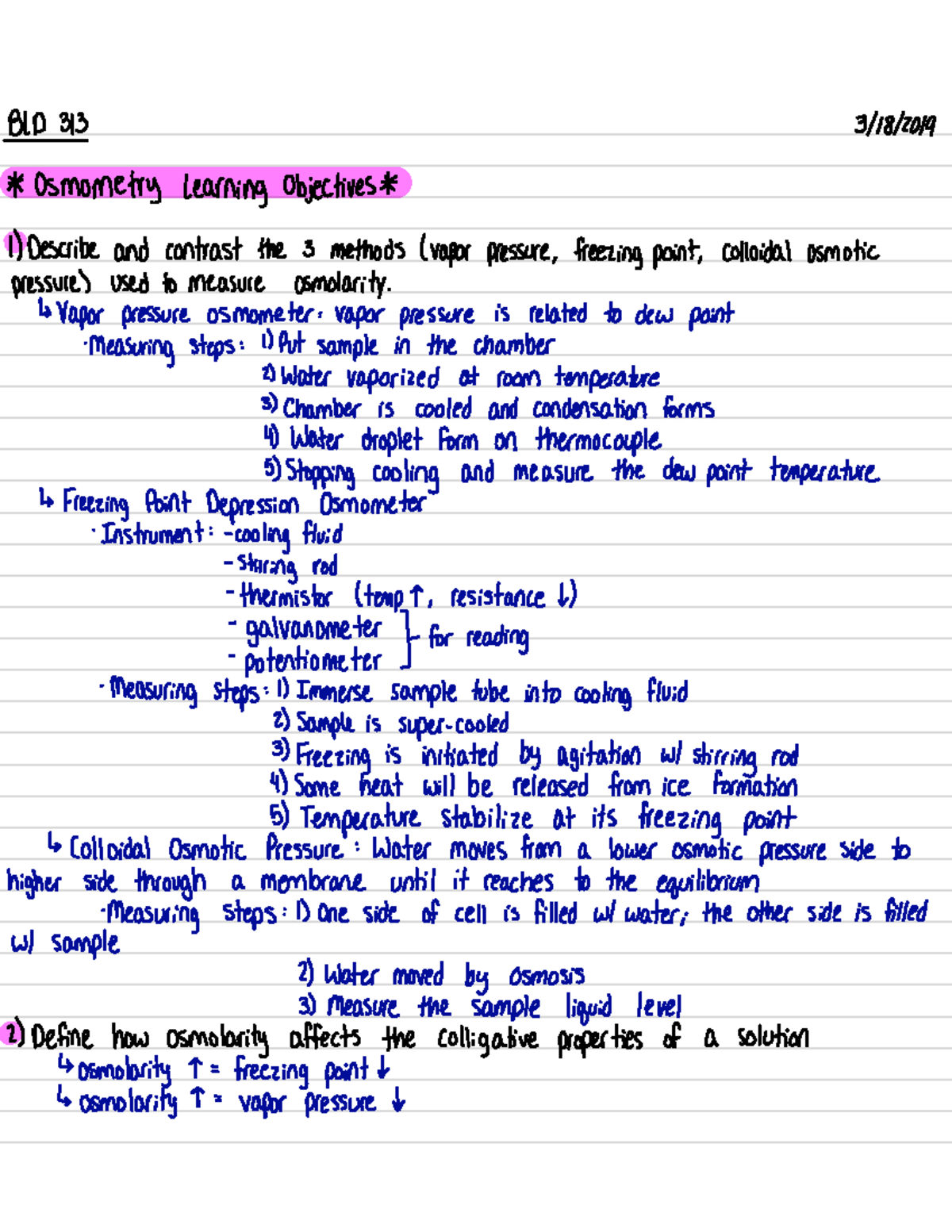 BLD 313 (SS19) 22 - learning objectives - BID 313 31/8/ * Osmo metry ...