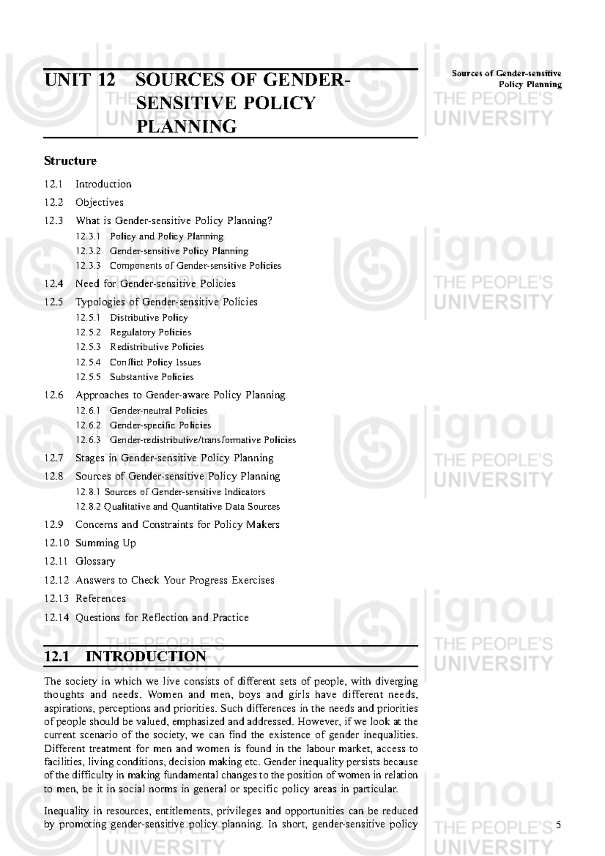 Sources of Gender Sensitive Policy Planning - 5 Sources of Gender ...