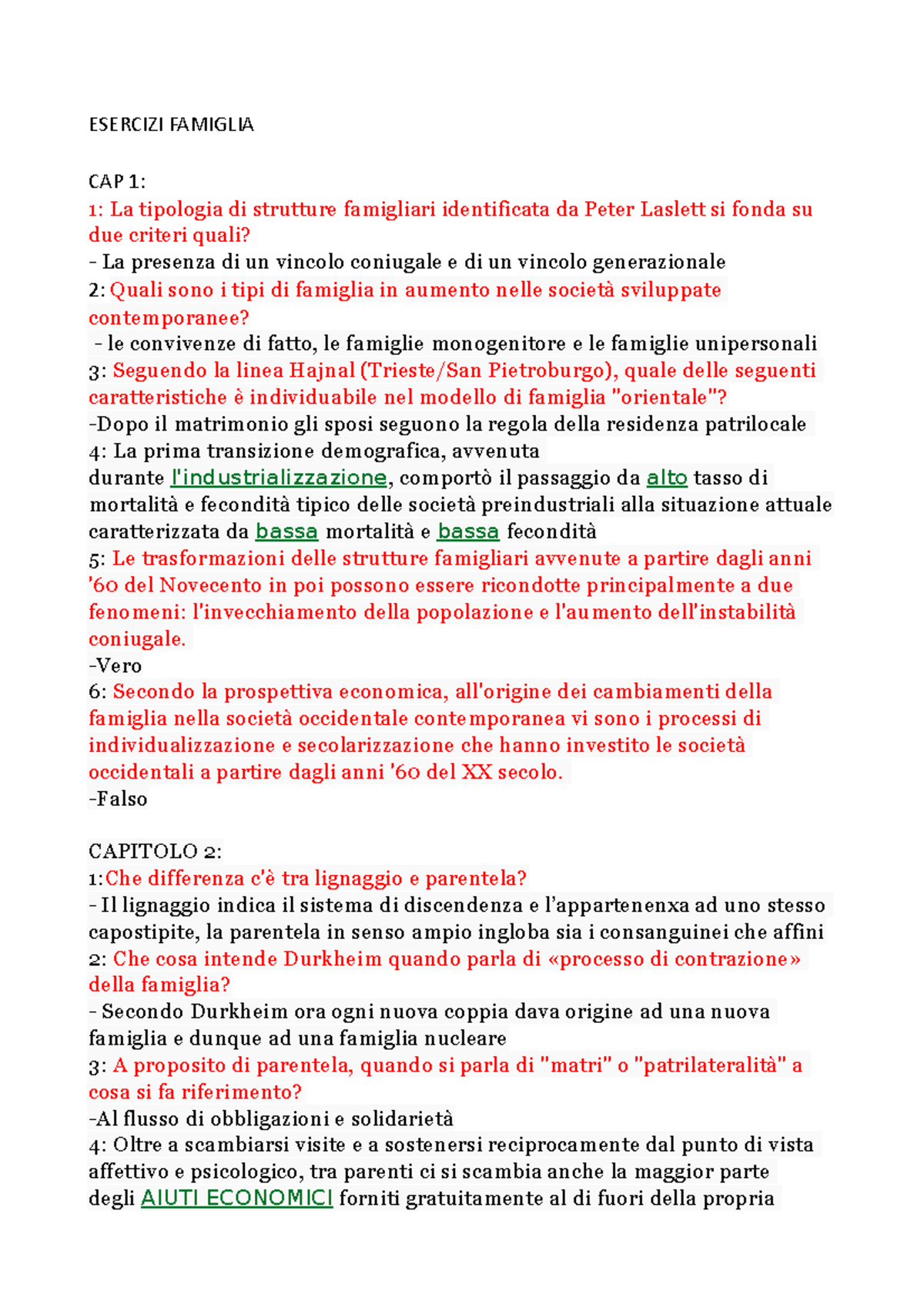 Esercizi sul libro di sociologia della famiglia - Università di Torino ...