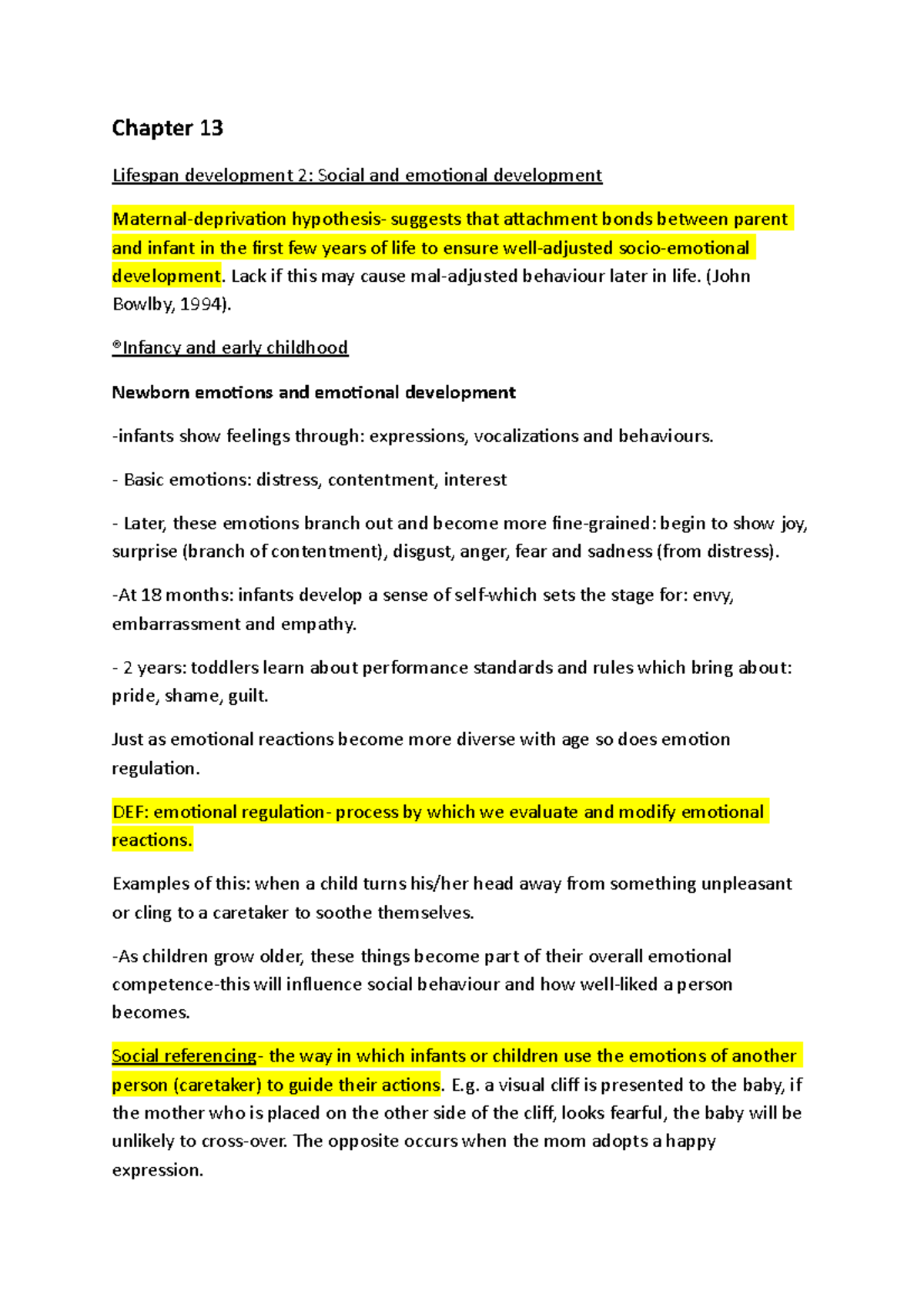 Pschology summary - Lifespan development: social and emotional ...