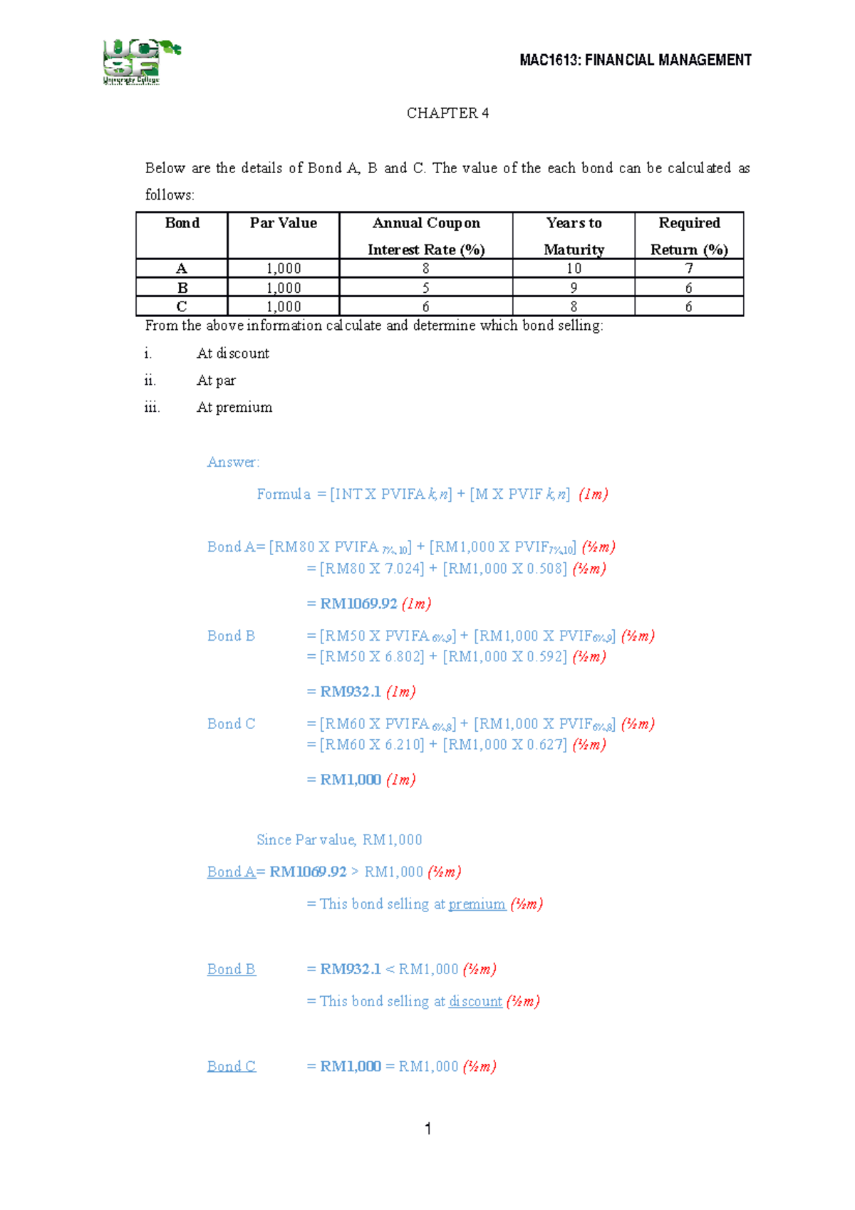 Calculation - Financial management - CHAPTER 4 Below are the details of ...