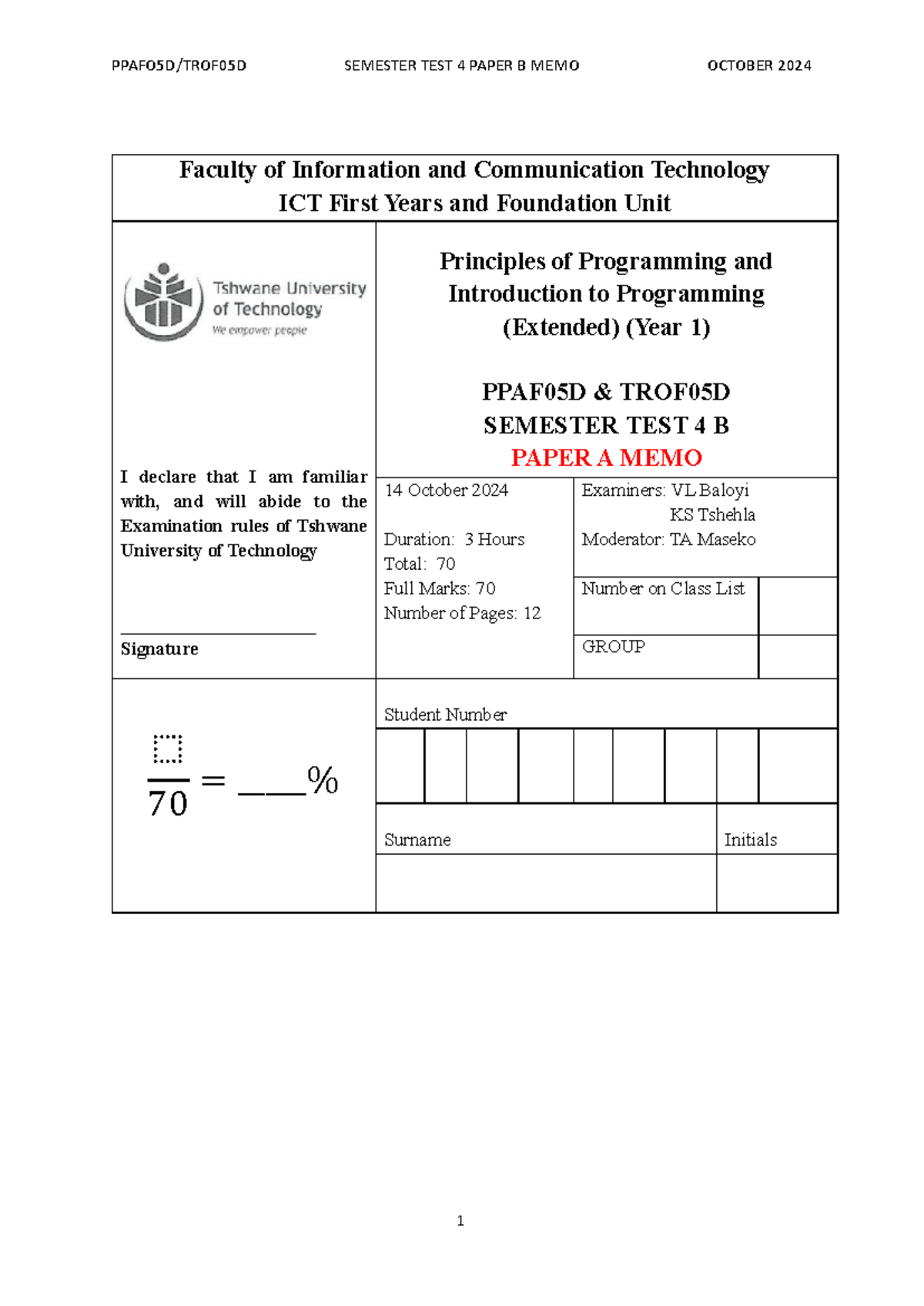 Semester Test 4 B Paper - Ppp - Faculty of Information and ...