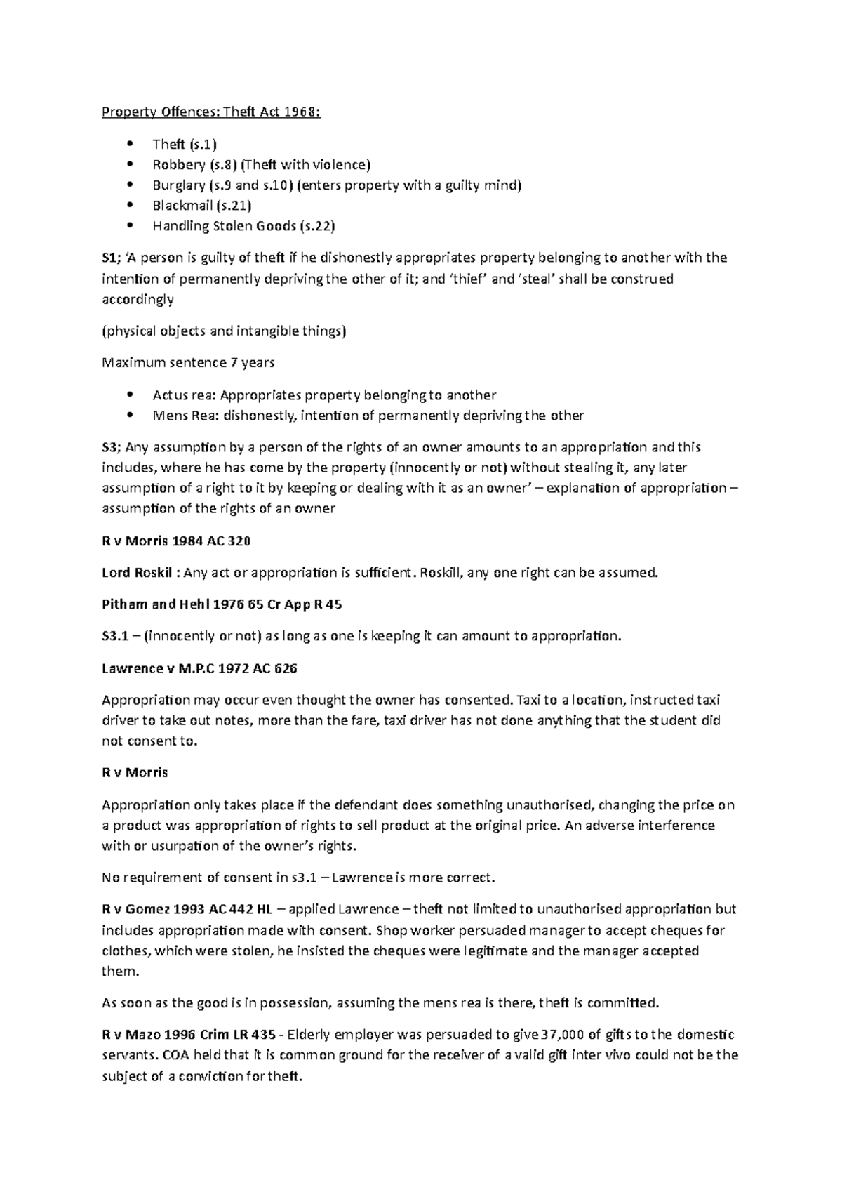 Lecture 11 - Theft Act 1968 - Property Offences: Theft Act 1968: Theft ...