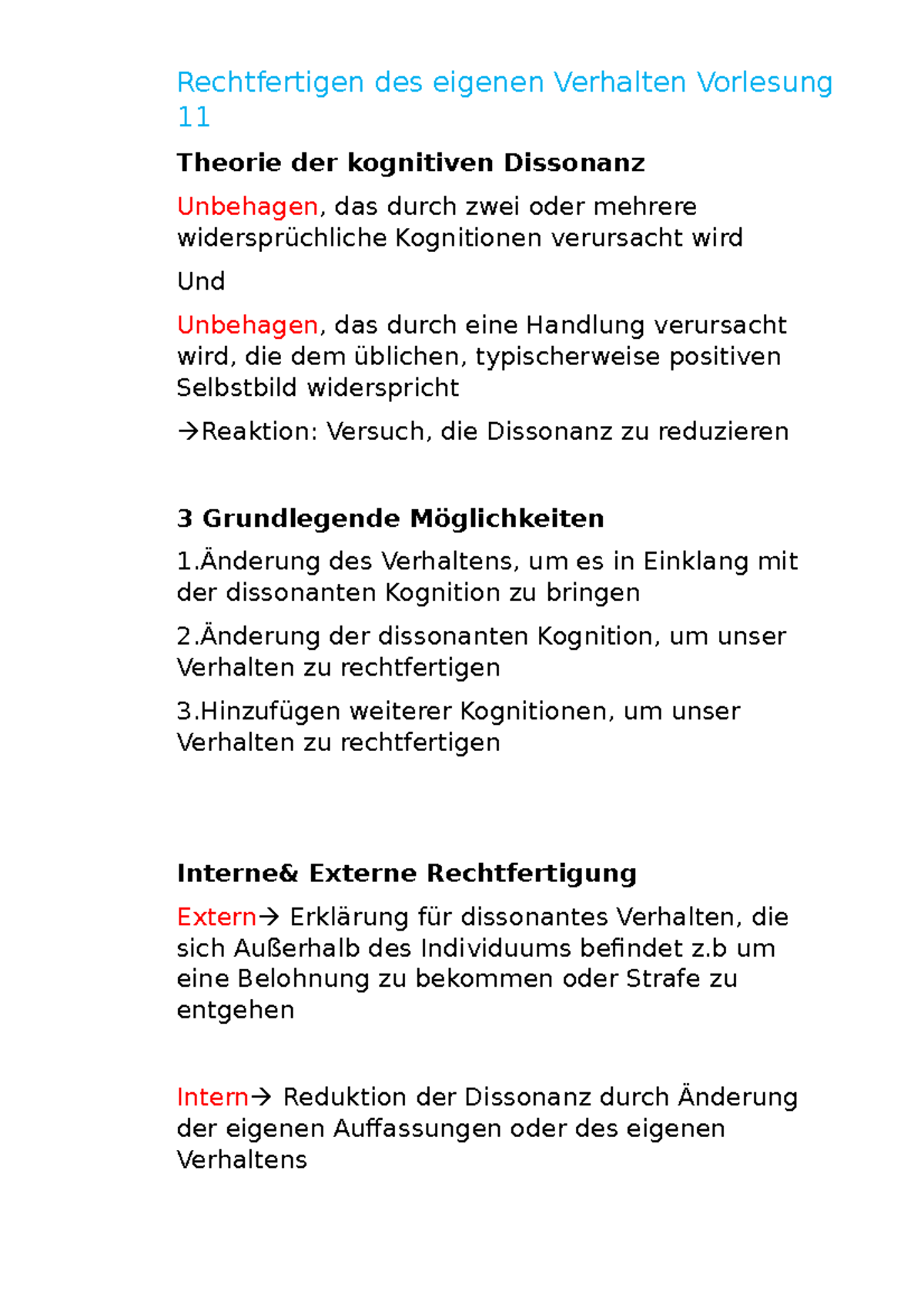 Sozialpsychologie 9 - Mitschriften - Rechtfertigen des eigenen ...