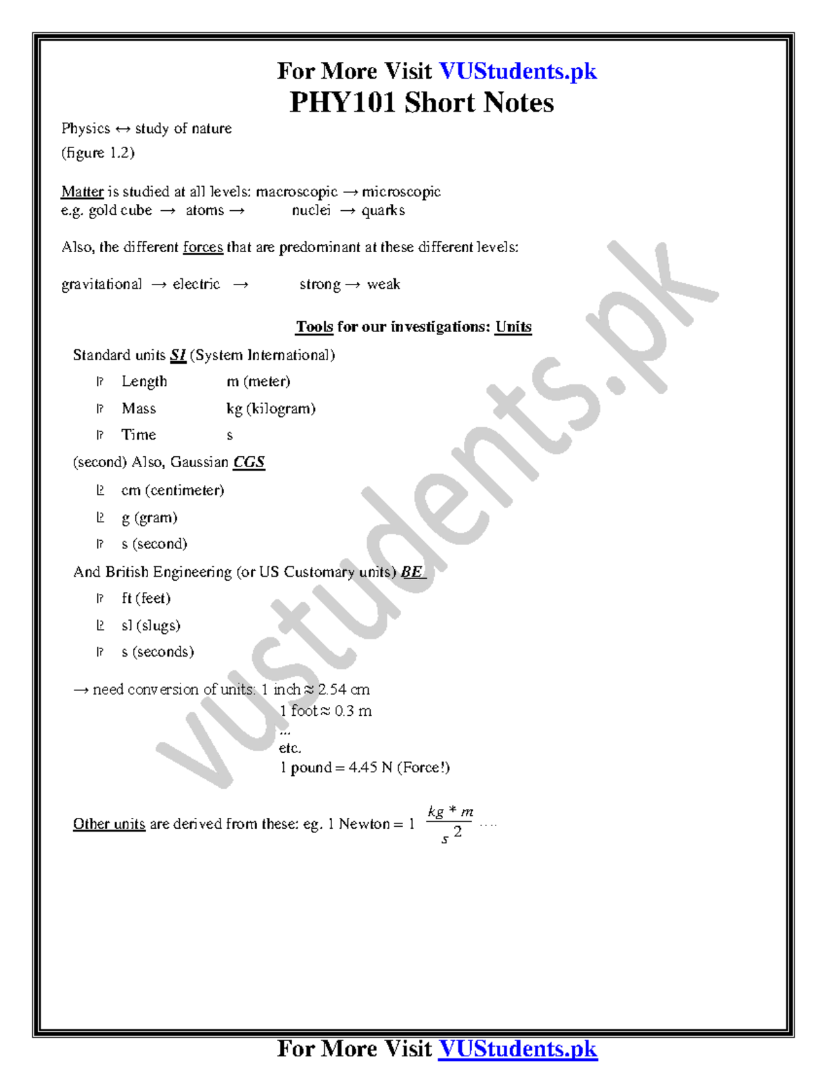 Phy101 Short Notes Phy101 Short Notes Physics Study Of Nature