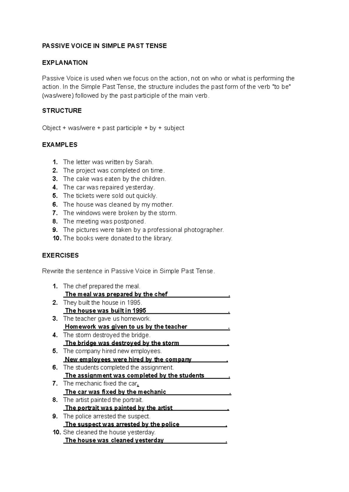 Passive Voice IN Simple PAST Tense - PASSIVE VOICE IN SIMPLE PAST TENSE ...