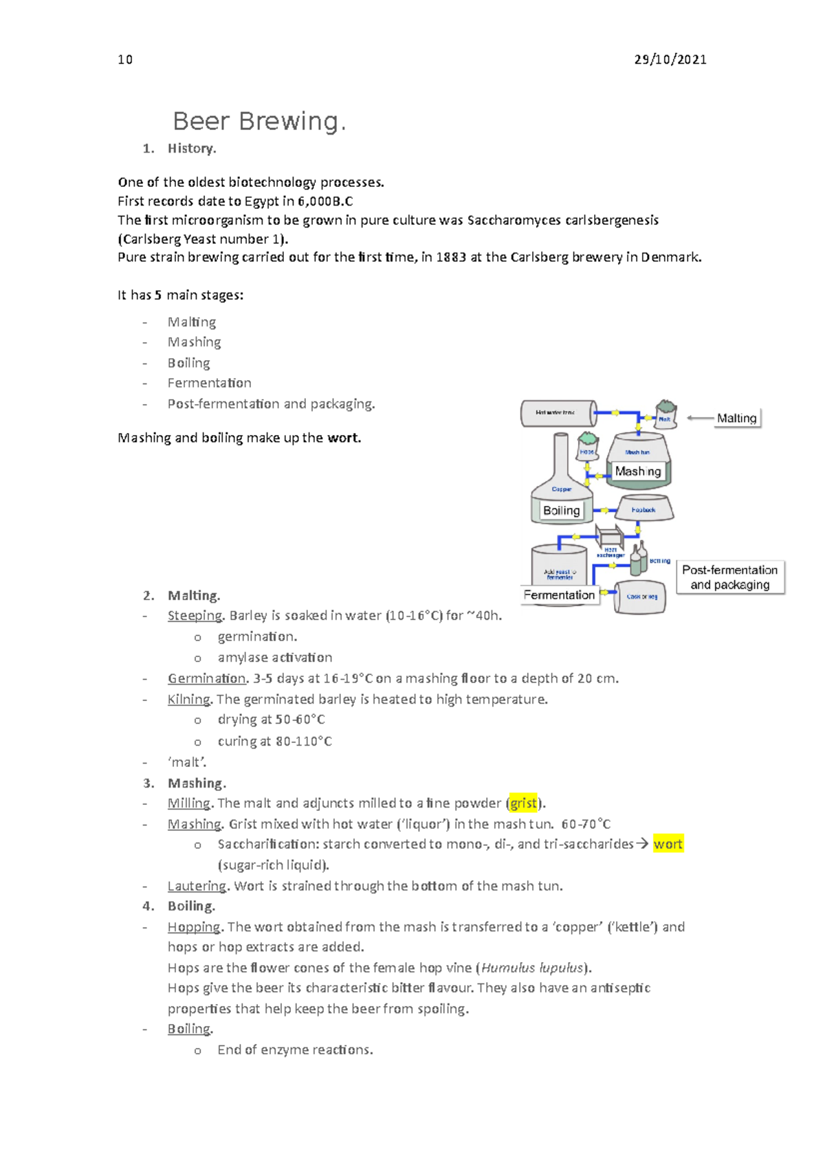 Beer brewing process - 10 29/10/ Beer Brewing. 1. History. One of the ...