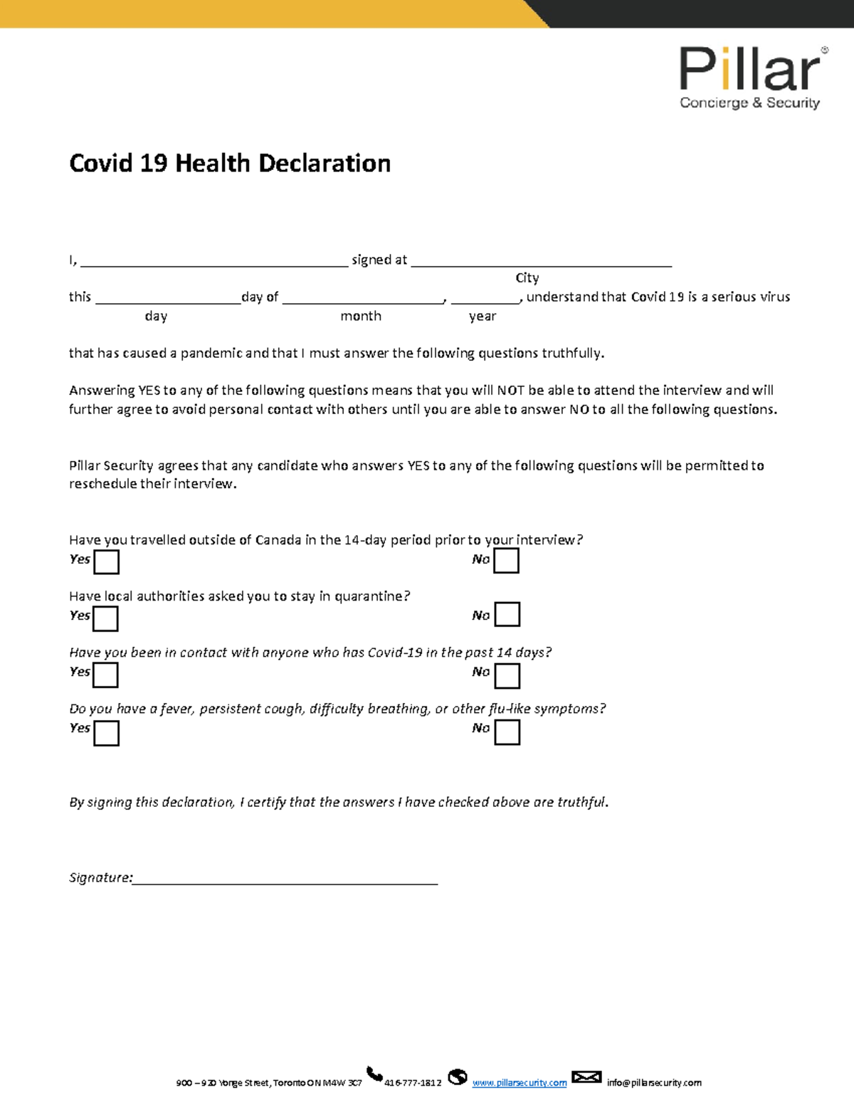 Health Declaration - Assignment - 900 – 920 Yonge Street, Toronto ON ...