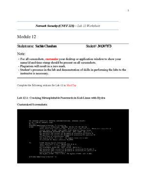 Lab 4 - Lab4 - Network Security (CNET 221) – Lab 4 Worksheet Module 4 Student name:Yashasvi ...
