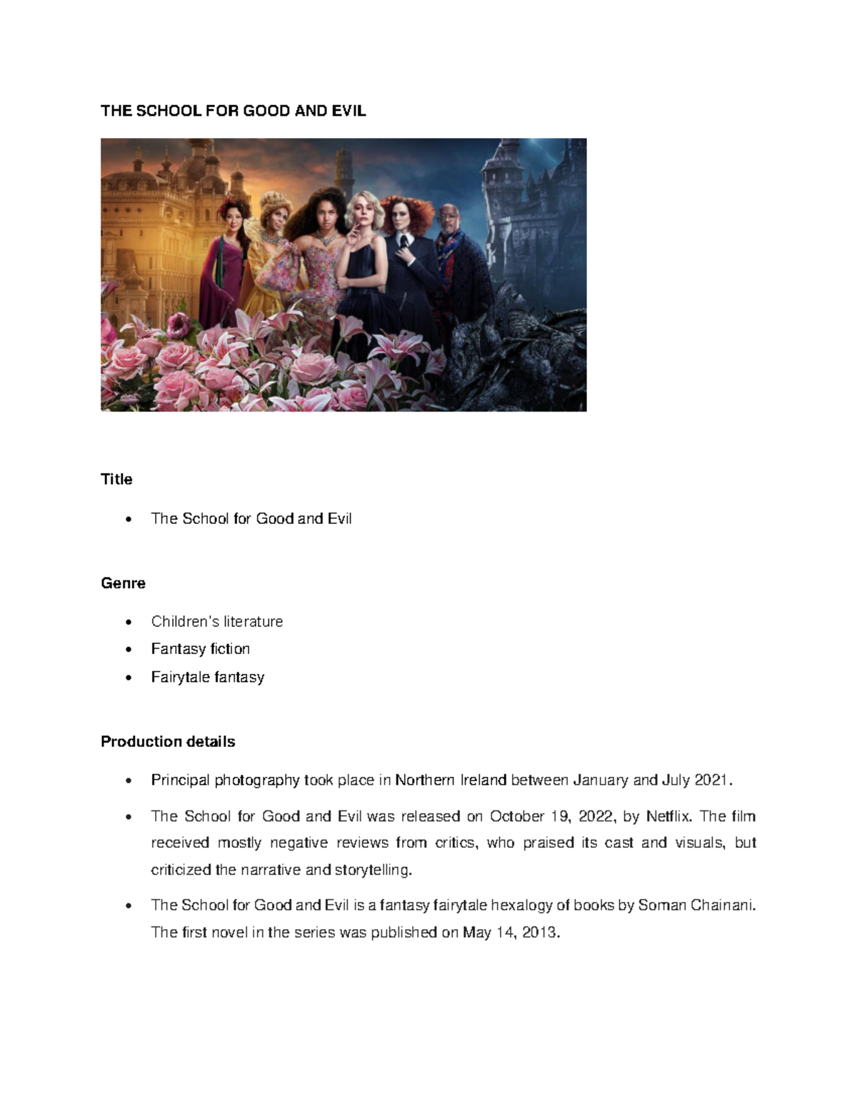 THE School FOR GOOD AND EVIL - THE SCHOOL FOR GOOD AND EVIL Title The ...