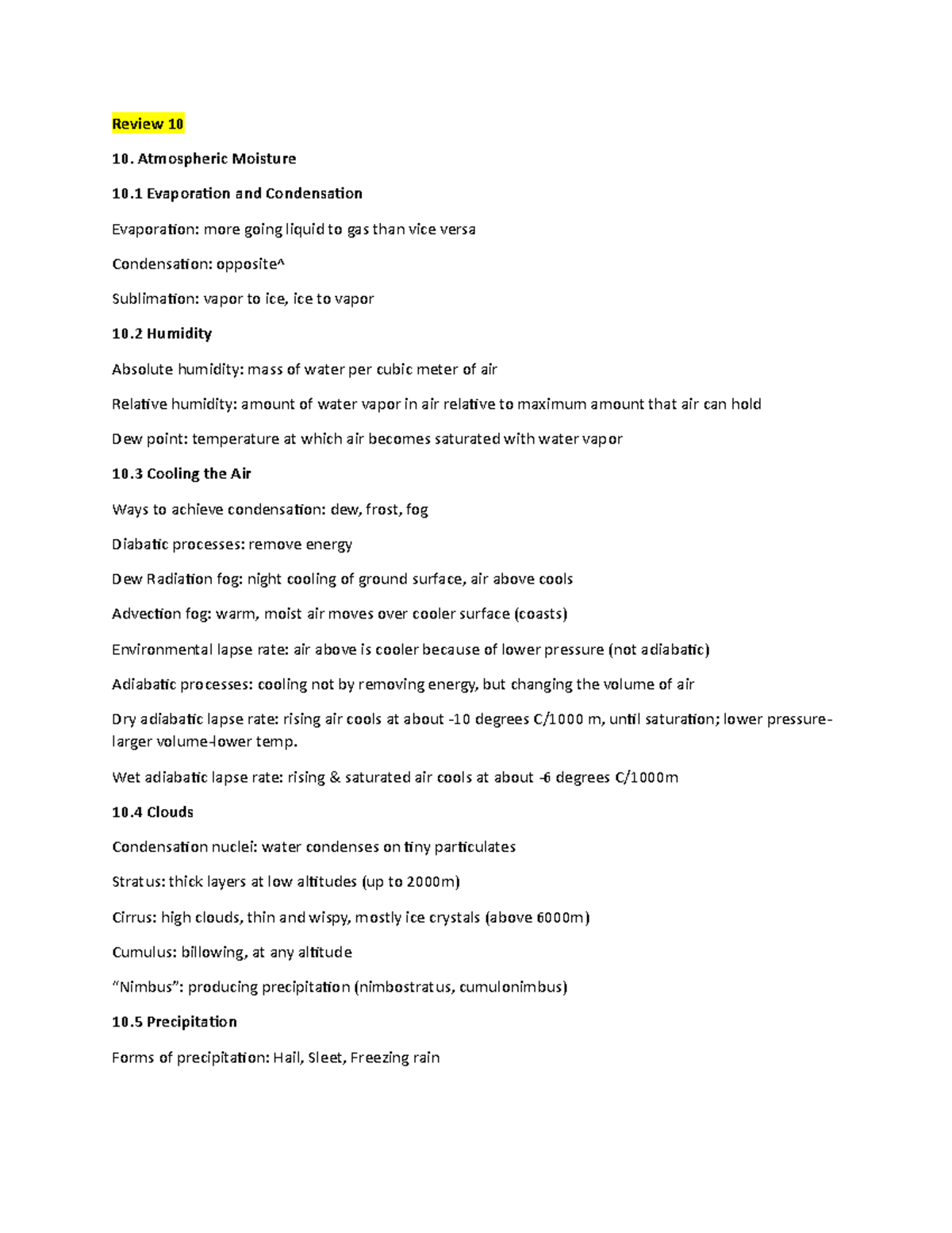Geography lecture notes 10 - Review 10 10. Atmospheric Moisture 10 ...