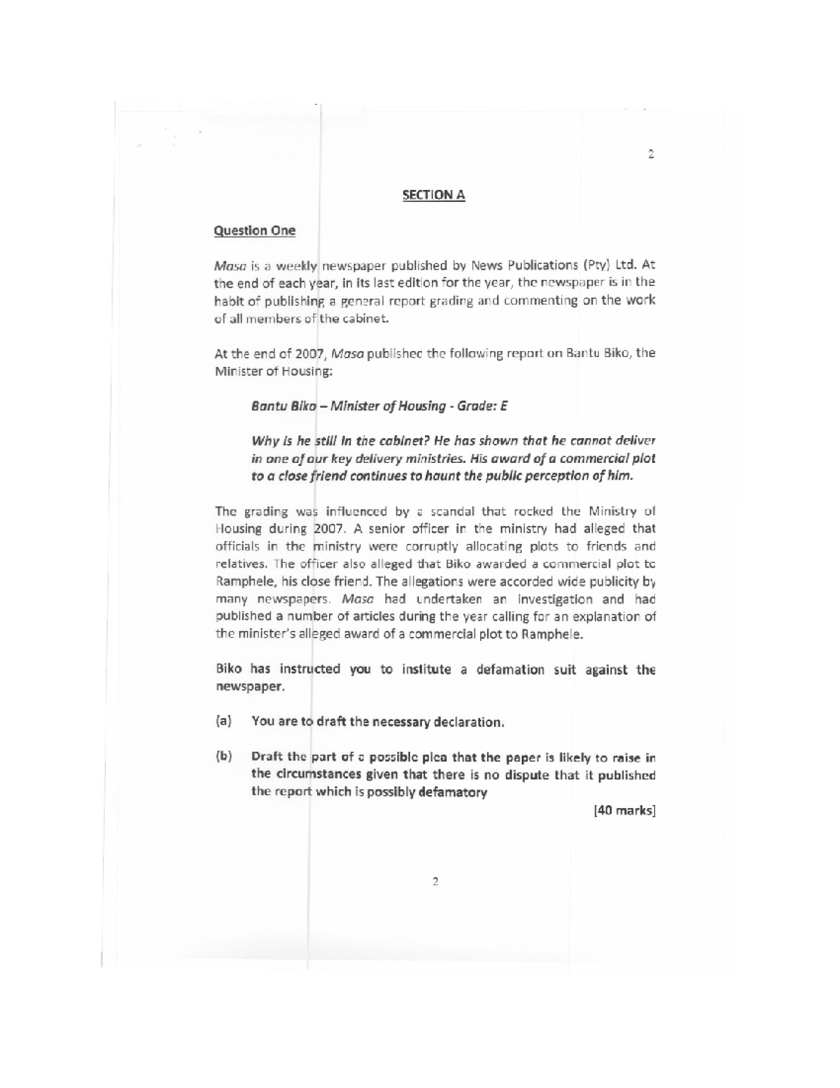 Civil Procedure EXAM Questions - Question One (Compulsory) In August ...