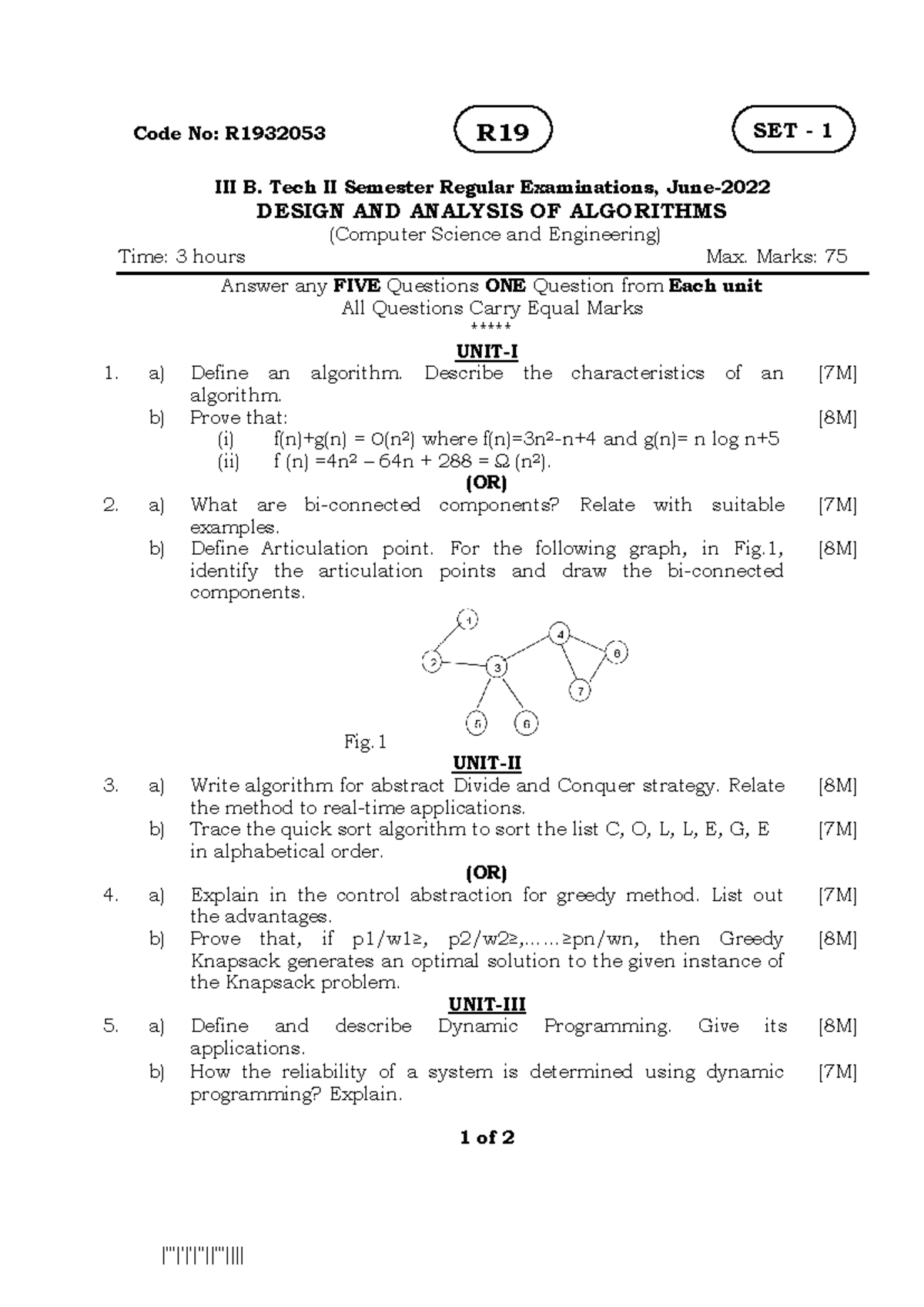 Design AND Analysis OF Algorithms JUNE 2022 - III B. Tech II Semester Regular Examinations, June ...