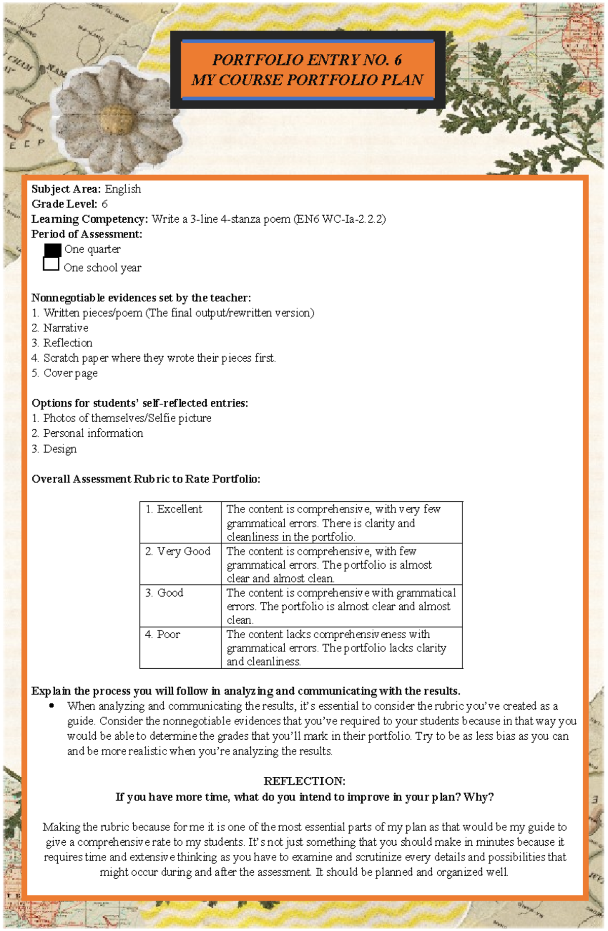 Portfolio 6 - Review - PORTFOLIO ENTRY NO. 6 MY COURSE PORTFOLIO PLAN ...