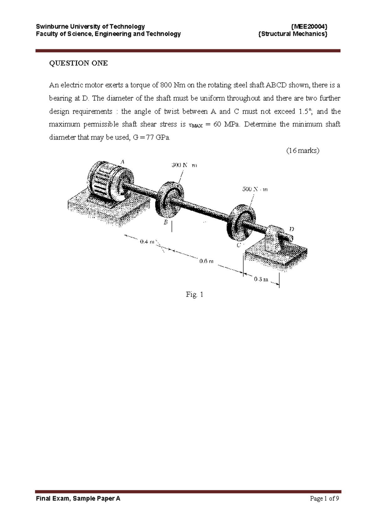Final Practice Exam A - Faculty of Science, Engineering and Technology ...
